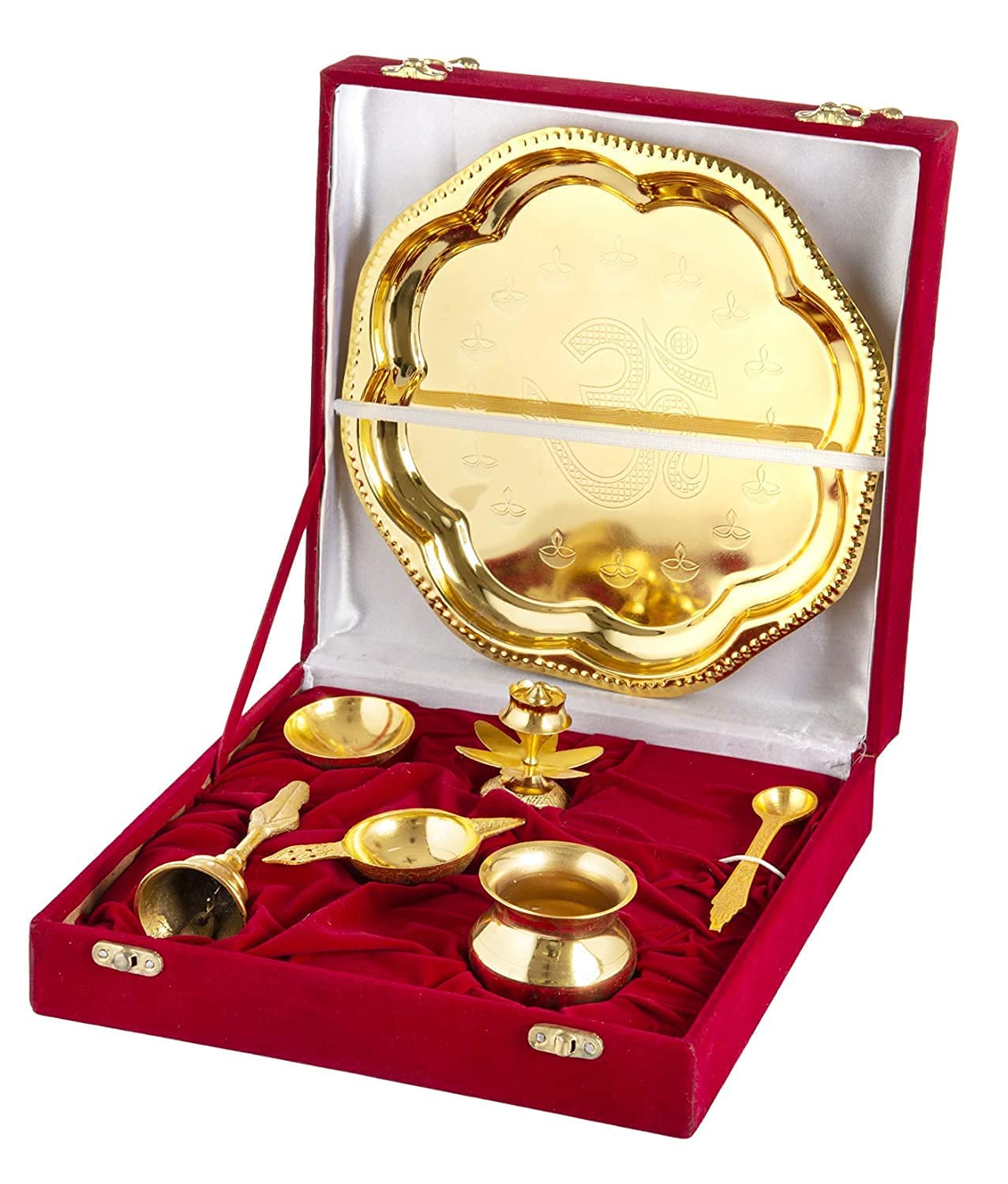 Gold Plated Brass Bhog Prasad Pooja Thali Set Thali Puja | Desertcart ...