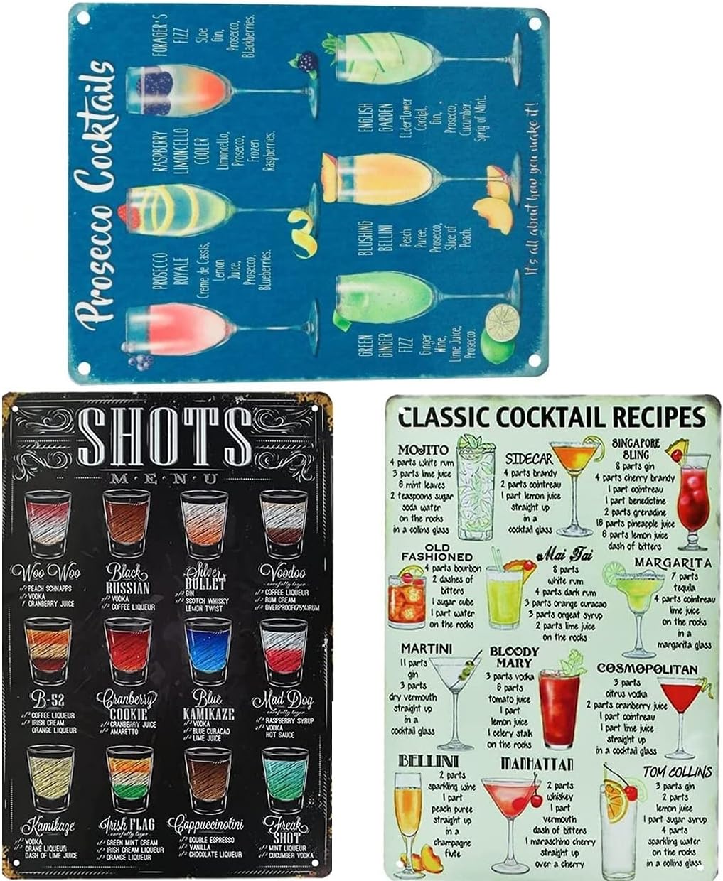 Classic Cocktail Recipes - Kitchen Pub, Retro Vintage Metal Tin Sign ...
