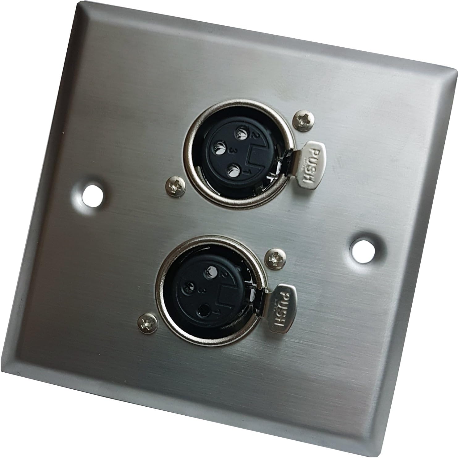 Brushed Steel Twin (2x) 3 Pin XLR Female/Socket Outlet Metal Wall Face ...