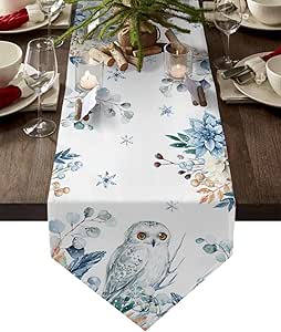 Amazon.com: Christmas Owl Cotton and Linen Triangle Table Runners 90 ...