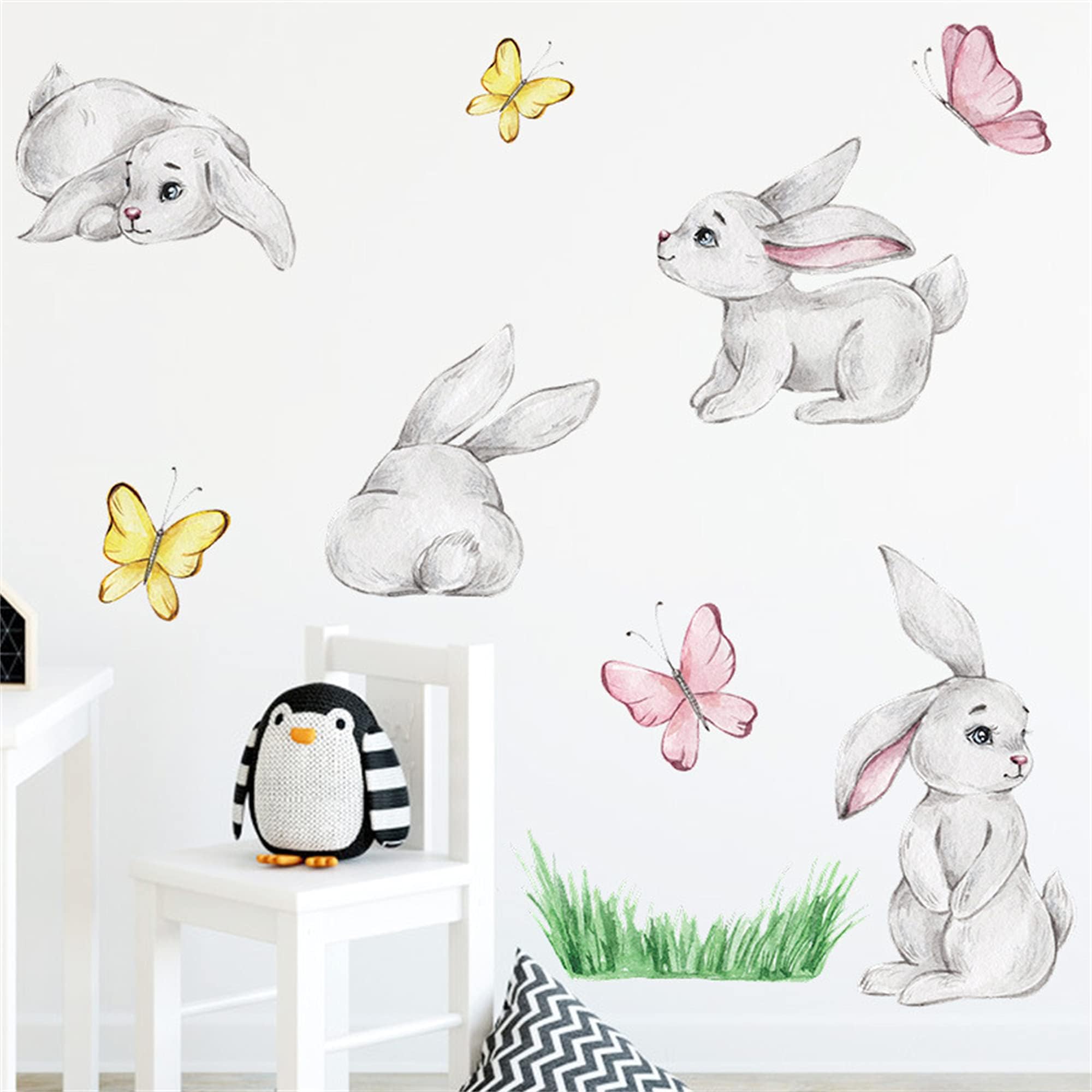 Amazon.com: Home Find 5 Lovely Rabbits Wall Stickers Bunny Rabbit Wall ...