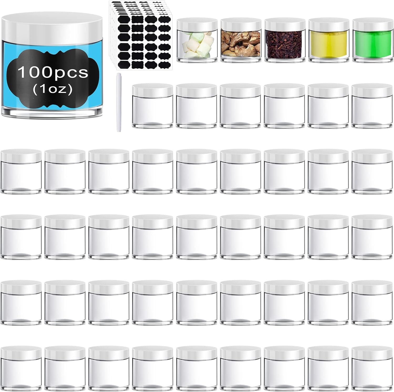 Amazon.com: 100 Set Plastic Jars Makeup Travel Makeup Container with ...