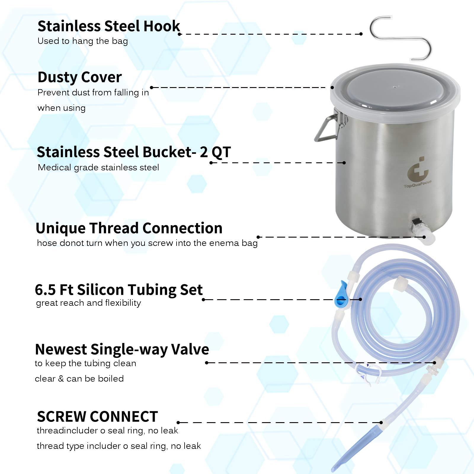 Buy TopQuaFocus Enema Bucket Non Toxic. 2 Quart Capacity Enema Kit for ...