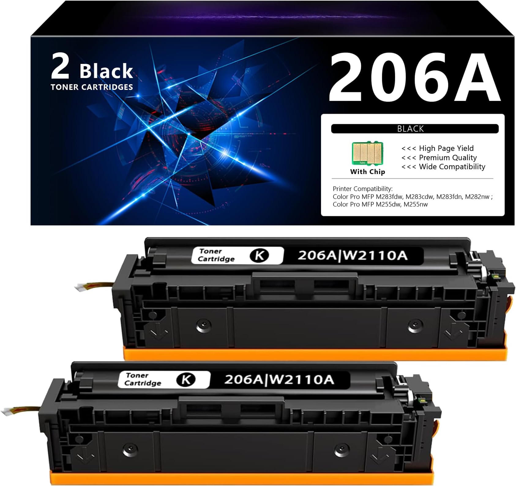 Amazon.com: 206A Black Toner Cartridge 2 Pack (with Chip) Compatible ...