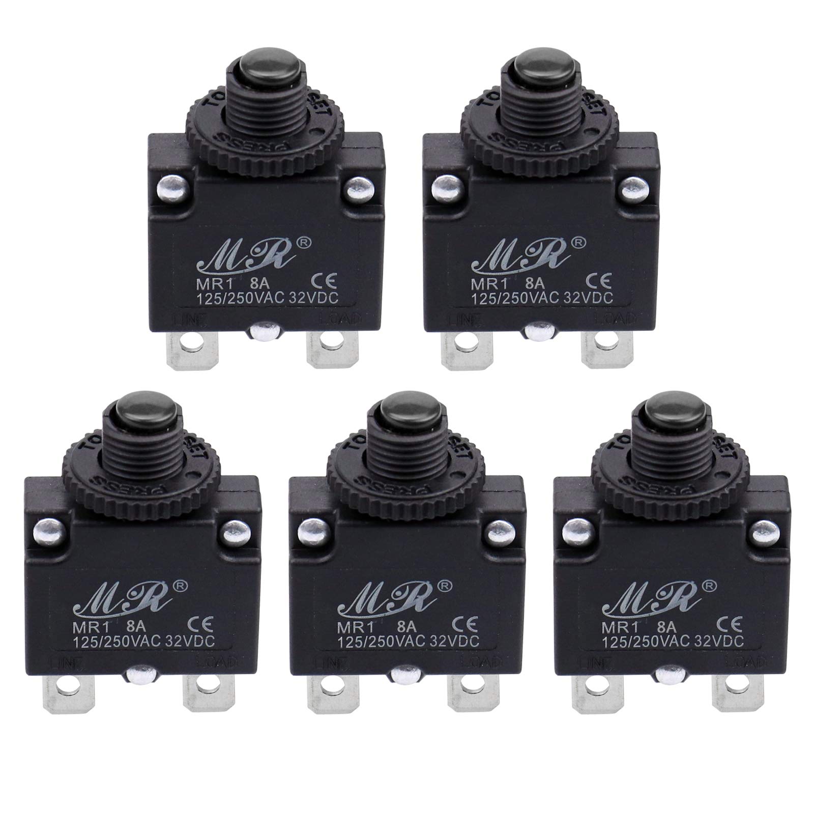 Snapklik.com : 8 Amps Thermal Circuit Breakers, 125/250V AC 32V DC Push ...