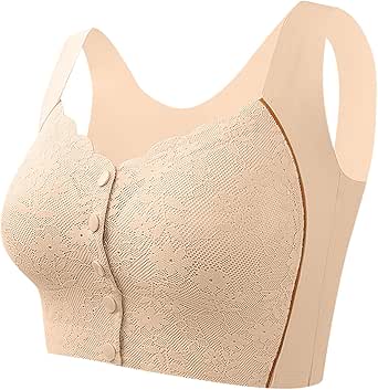 Women's Wireless Snap Front Closure Push Up Floral Lace Bra Comfortable ...