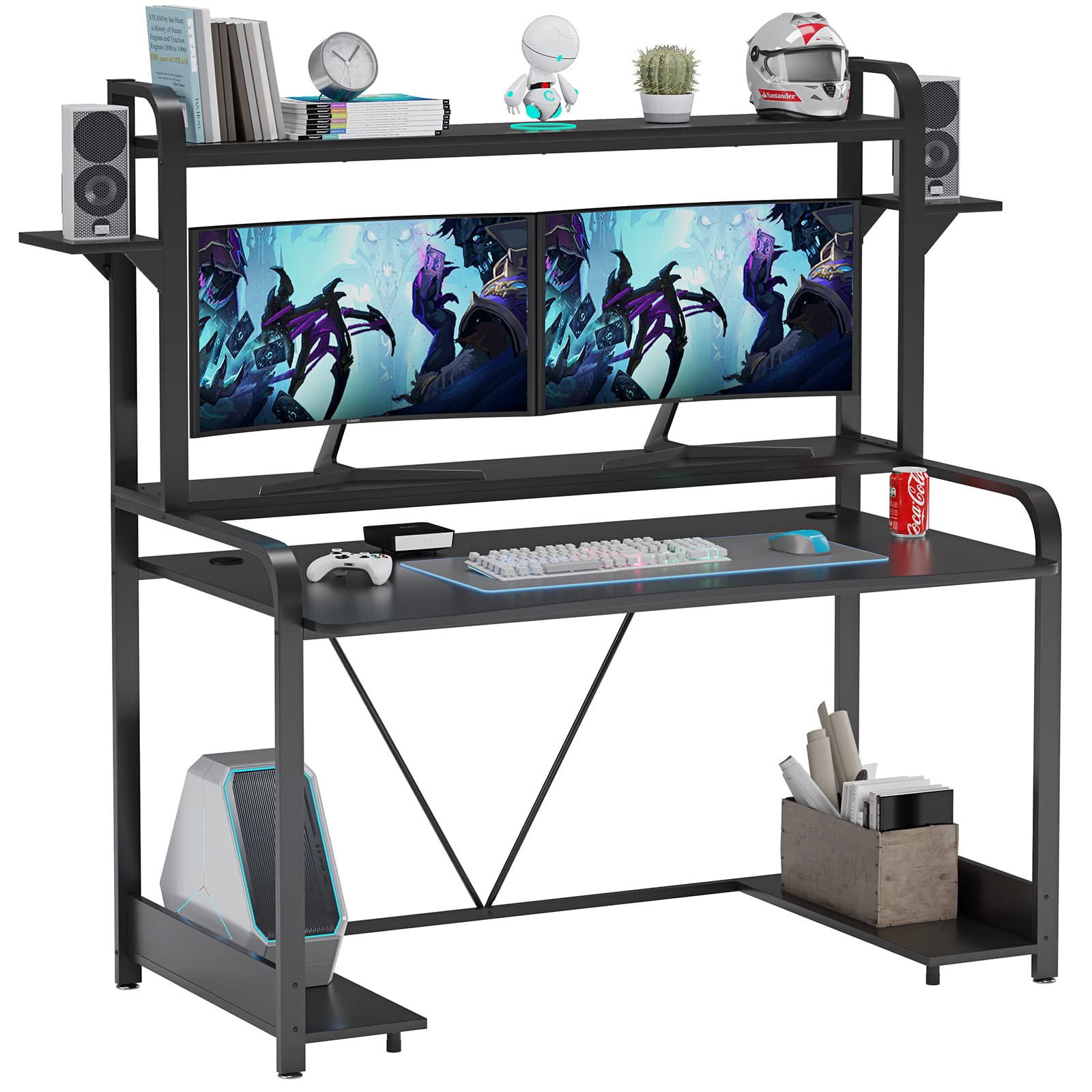 Sedeta Gaming Desk with Shelves and Hutch, 55'' Computer Desk with ...