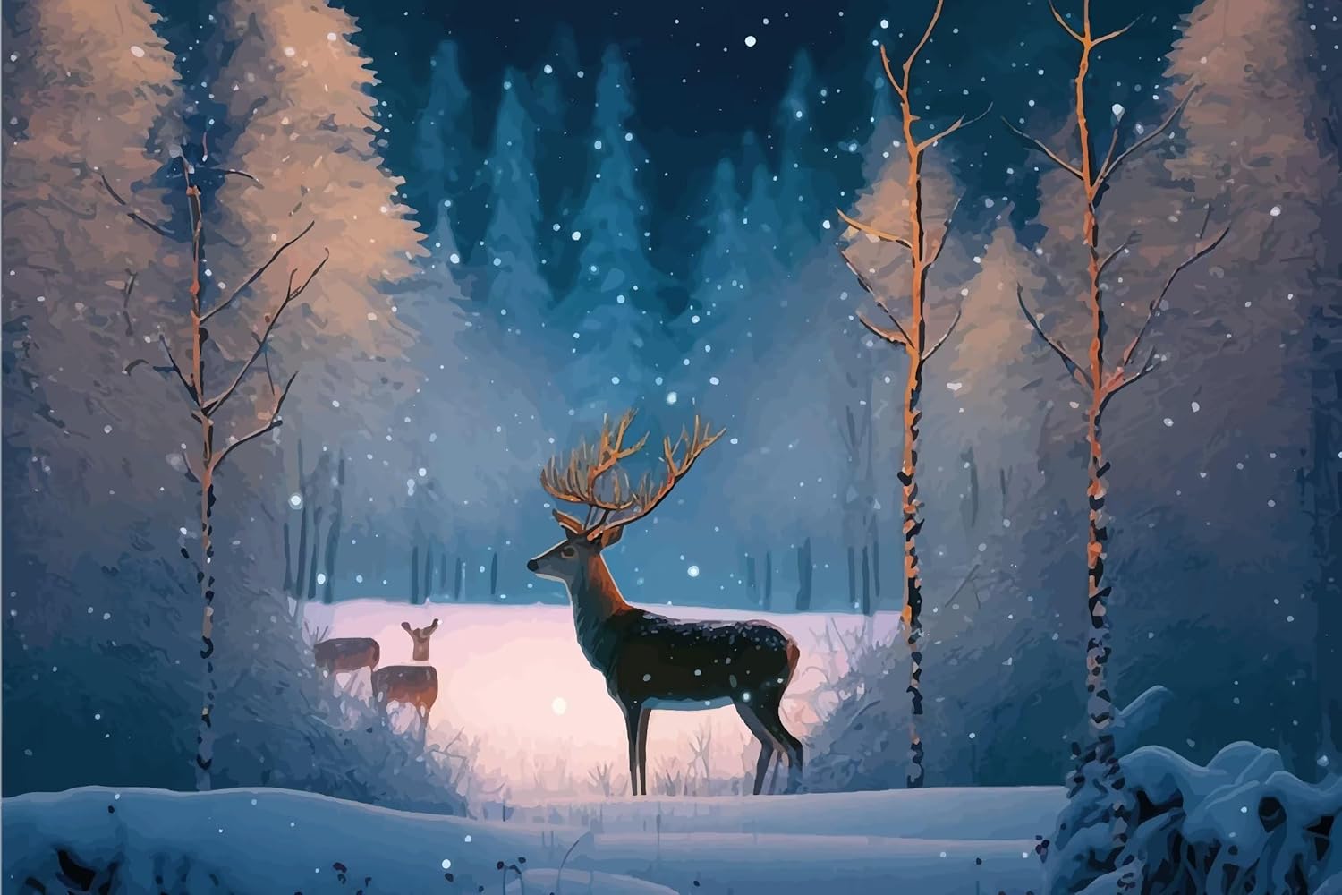 Amazon.com : Pickako Snowfall on Reindeers in a Forest Winter Scenery ...