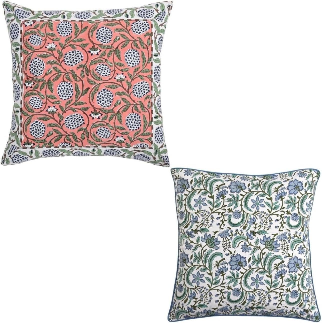 Amazon.com: Ridhi Dark Salmon Pink & Columbia Blue 20x20 Block Print ...