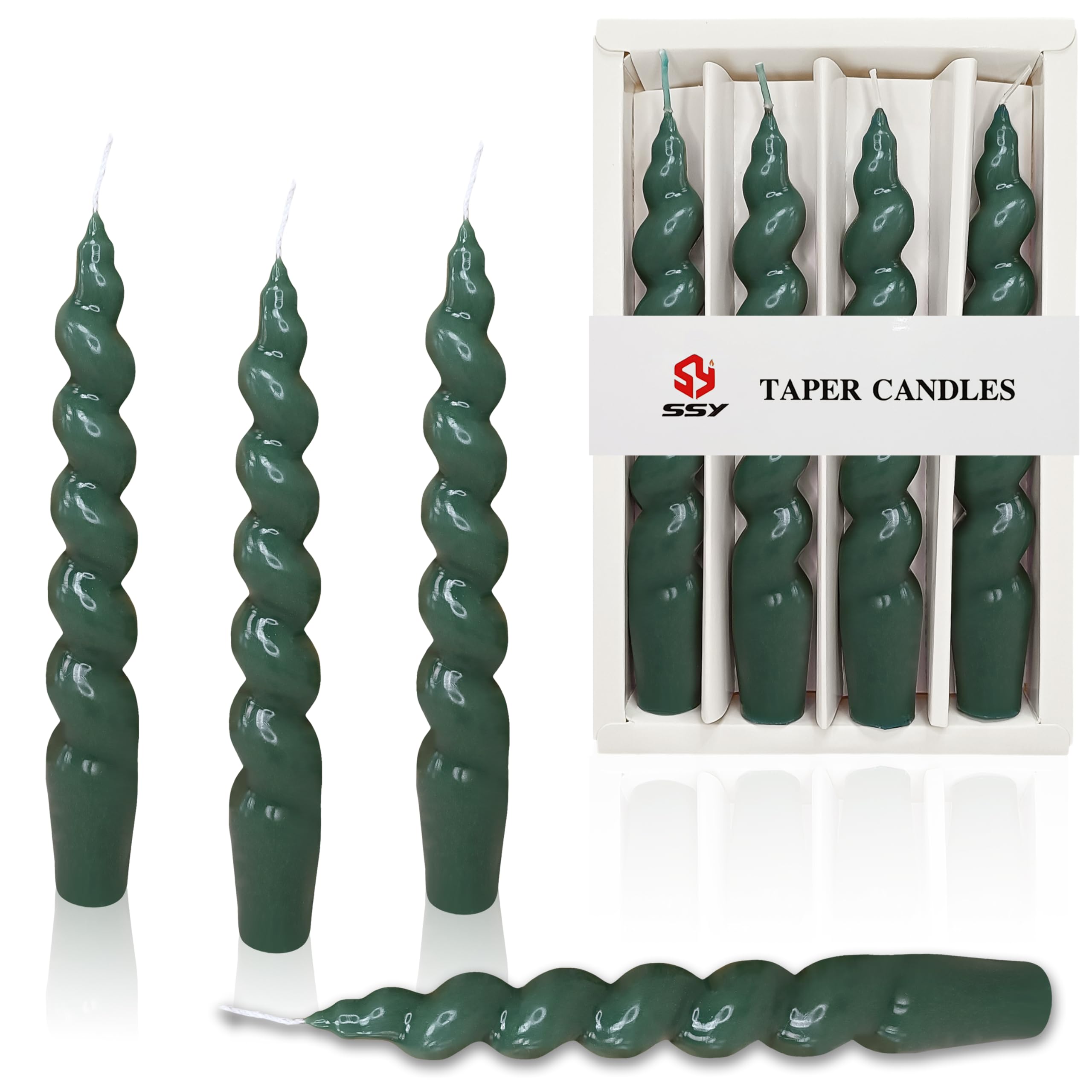 Amazon.com: Spiral Taper Candles Twisted Candle 4 PCS Dark Green ...