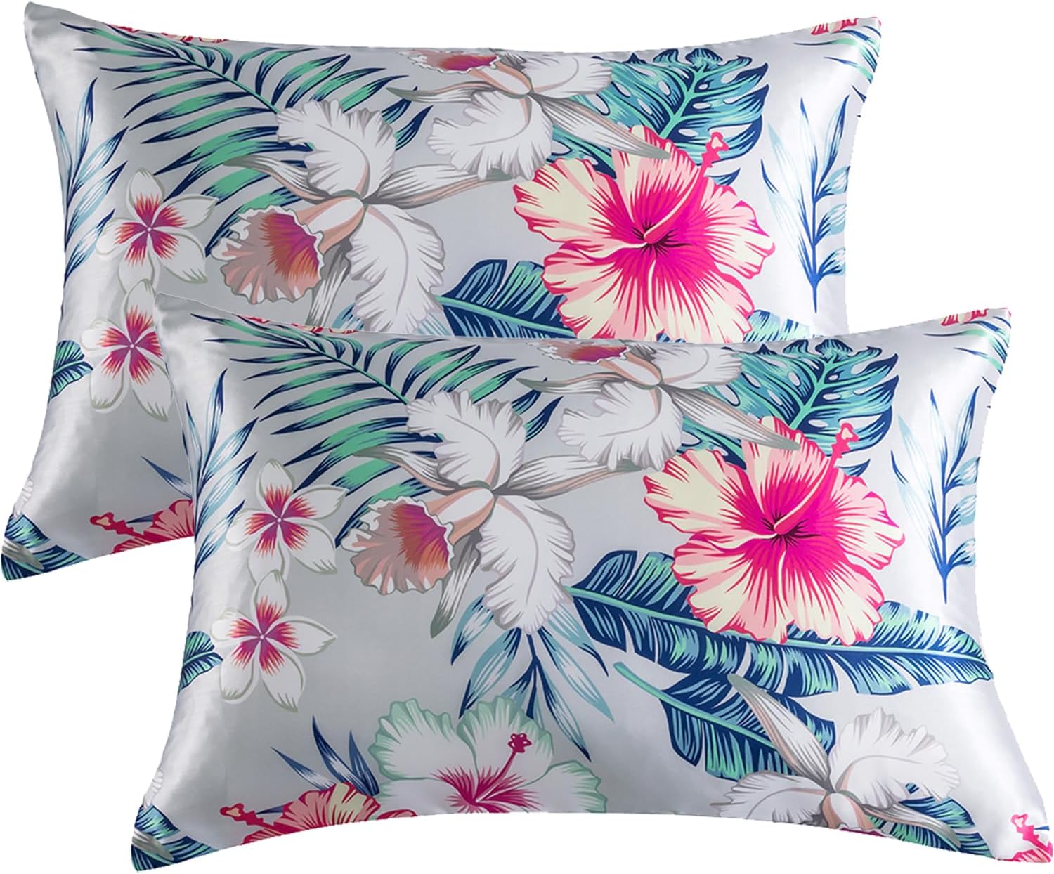 Satin Pillowcases for Hair and Skin 2 Pack - Flower Pattern Silky ...