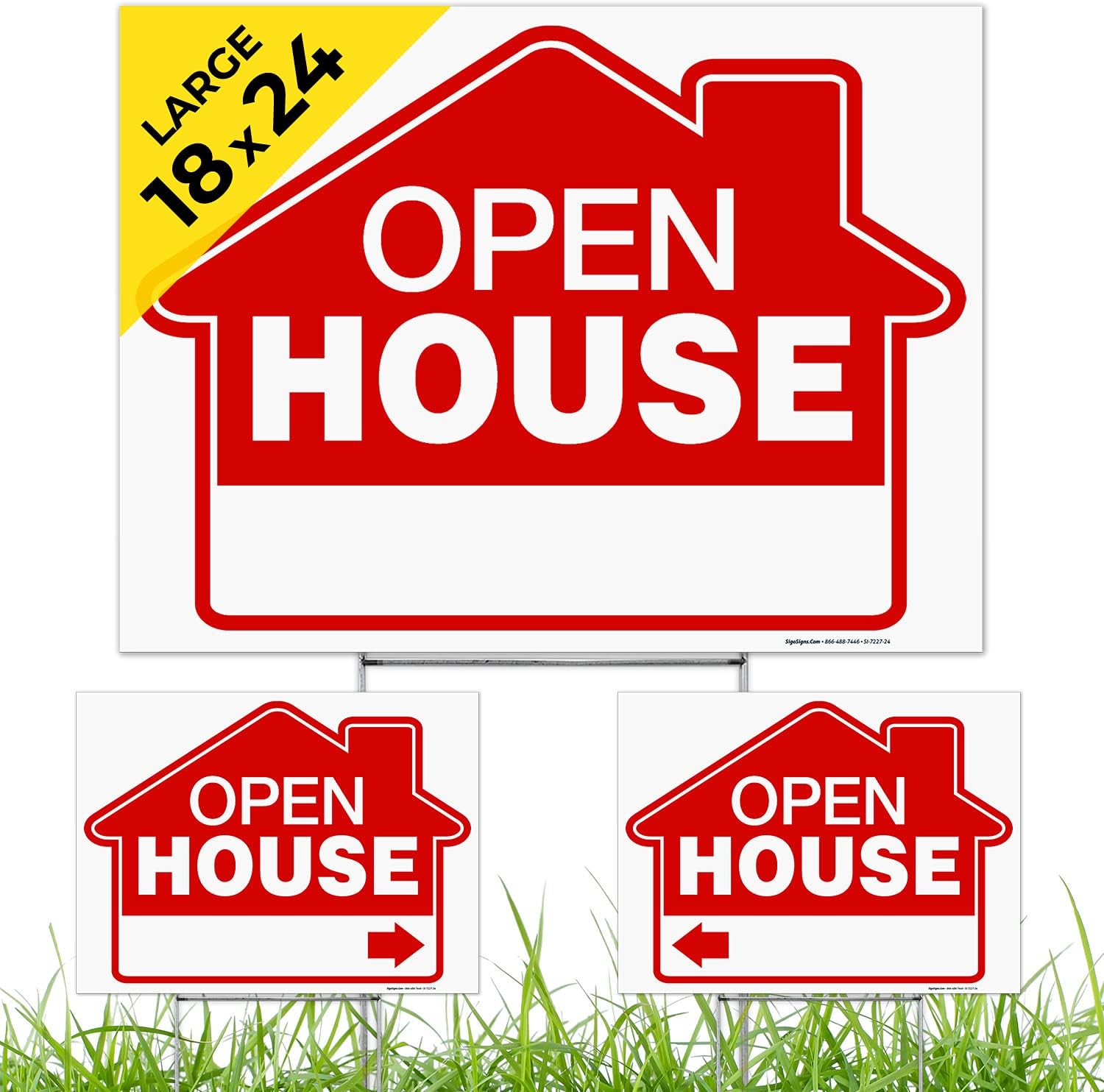 Amazon.com : OPEN HOUSE Sign Kit with Tall Stands - 24"x18" Yard Sign ...