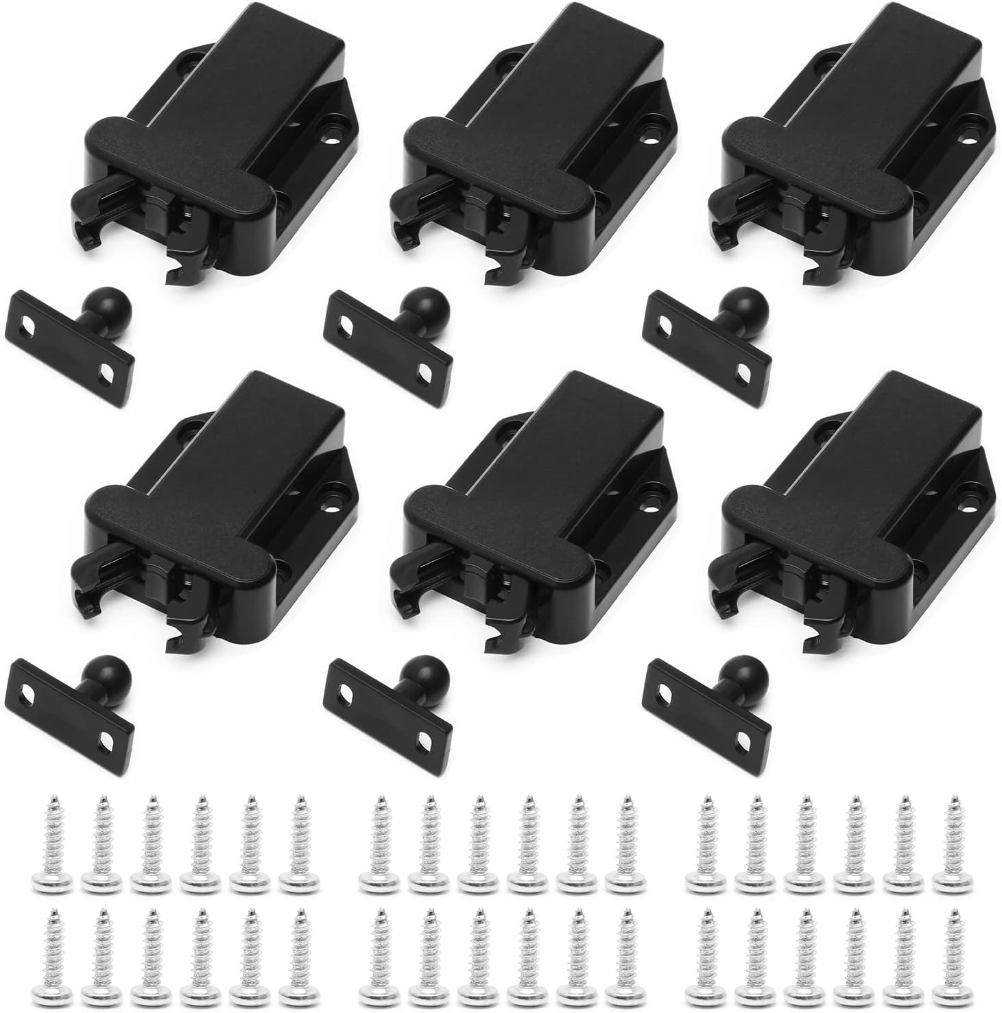 6 Pcs Touch Release Catch Latch Cupboard, Push to Open Catch Lock Black ...