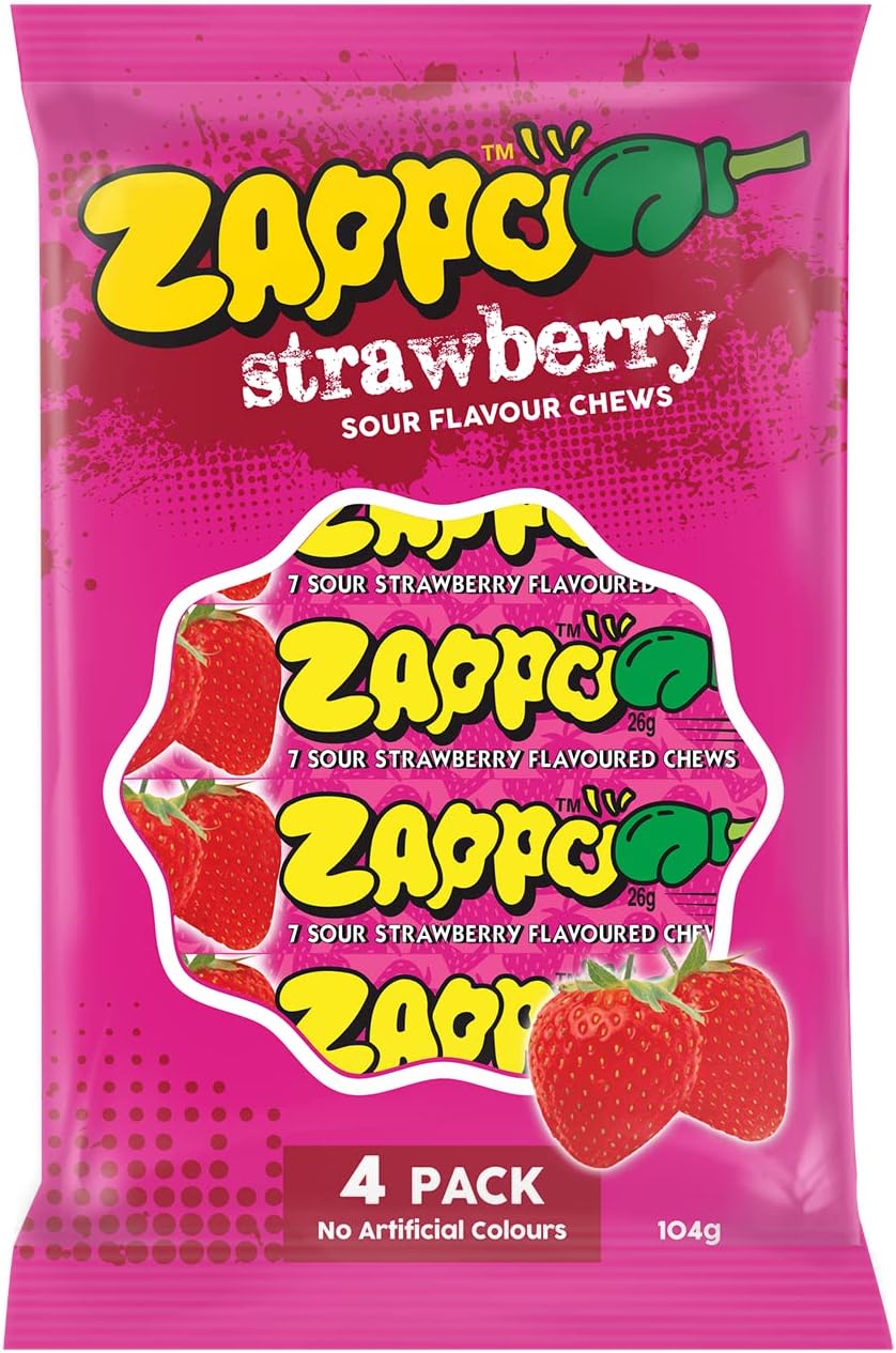 Zappo - Sour Strawberry Flavoured Chews - Strawberry - Pack of 4 ...