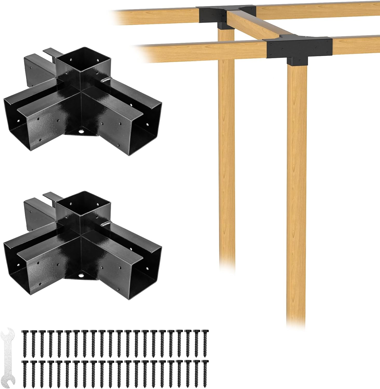 Amazon.com: FMhotu 4x4 Pergola Brackets Kit, Glossy Black Steel 4 Way ...