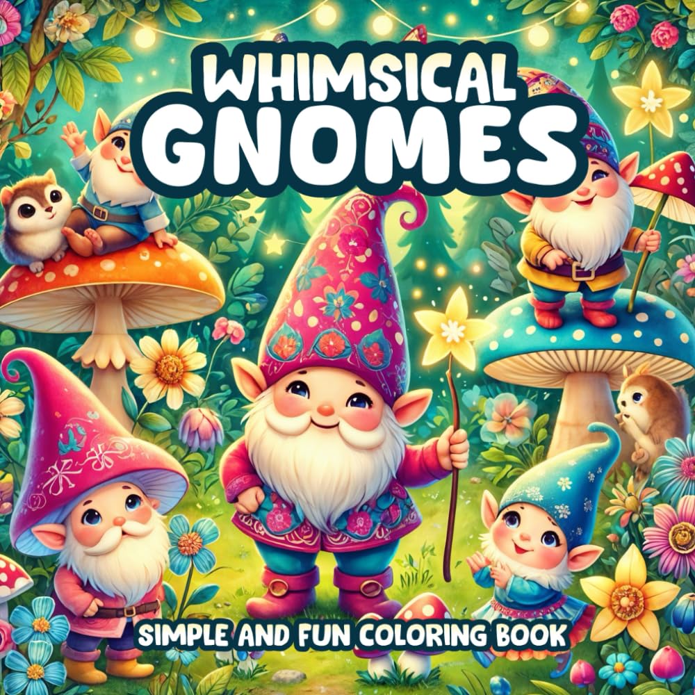 Amazon.com: Whimsical Gnomes Simple and Fun Coloring Book, Relaxing ...