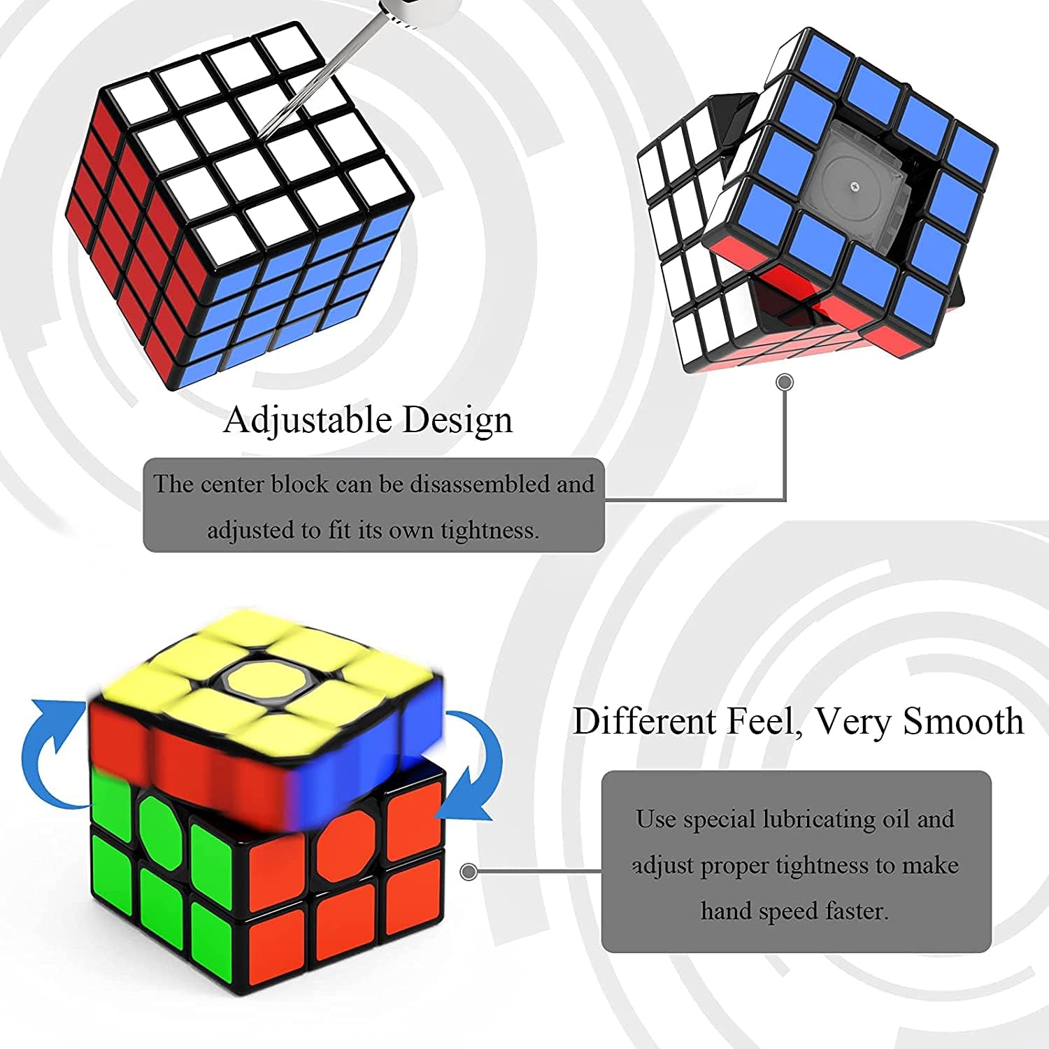 ROXENDA Magic Cube Set -2×2 3×3 4×4 Pyramid Cube -Magic Cube 3D Puzzle Bundle [4Pack] (Black ...