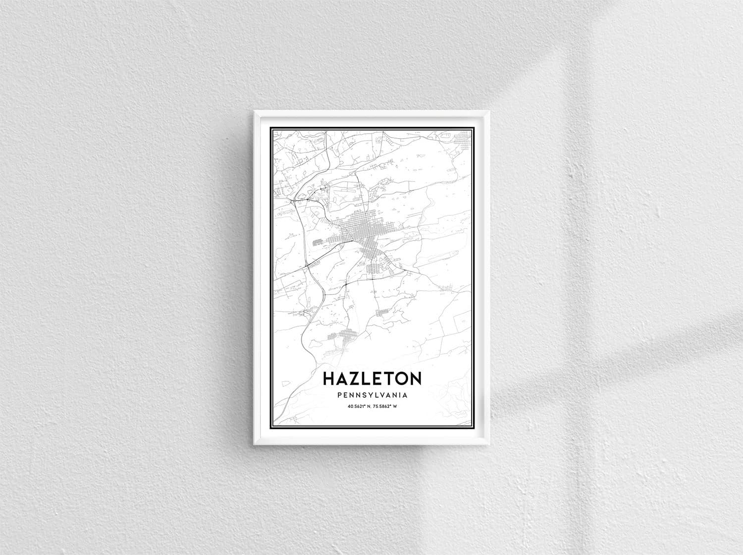 Amazon.com: Map of Hazleton Pa Pennsylvania Black and White Poster ...