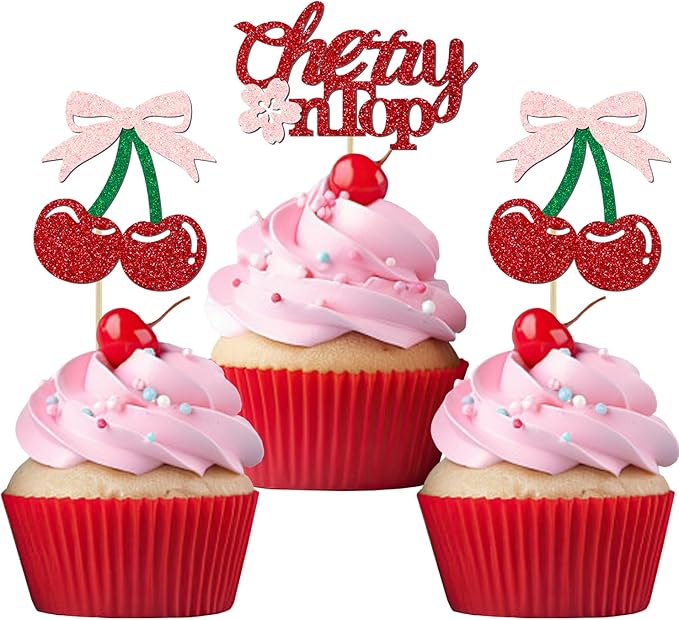 Amazon.com: 24 Pack She's the Cherry On Top Cupcake Toppers, Glitter ...