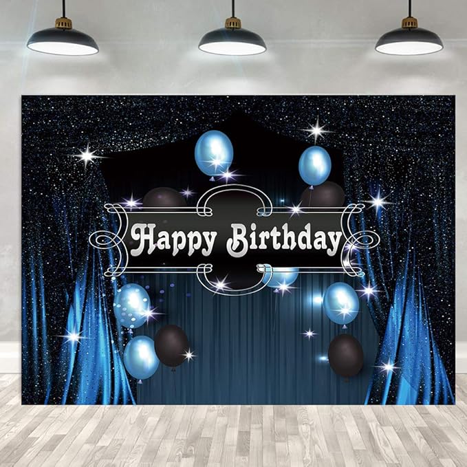 Amazon.com : GYA 7x5FT Blue Vinyl Birthday Backdrop for Boys & Men ...