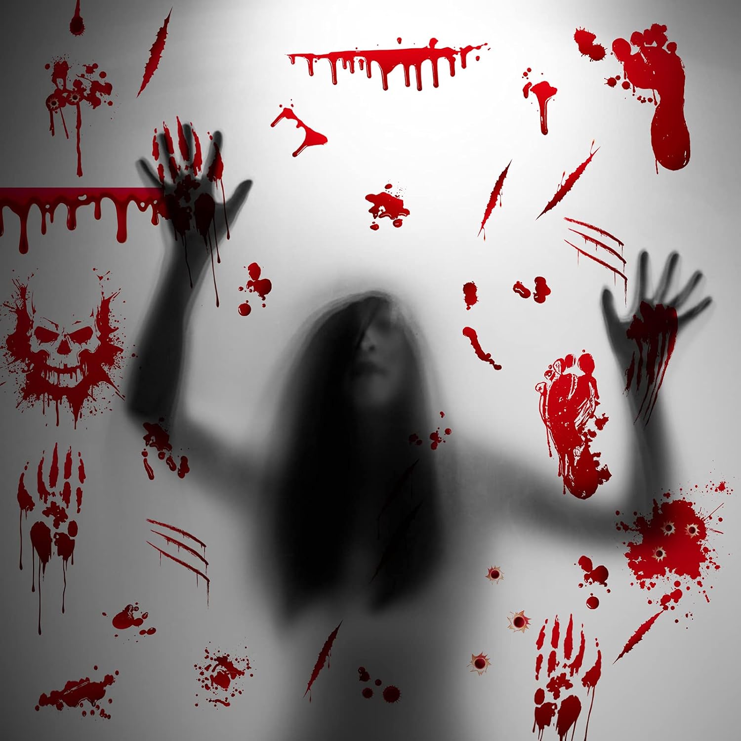 BAMZOK 9pcs Halloween Bloody Window Stickers Handprint & Footprint ...