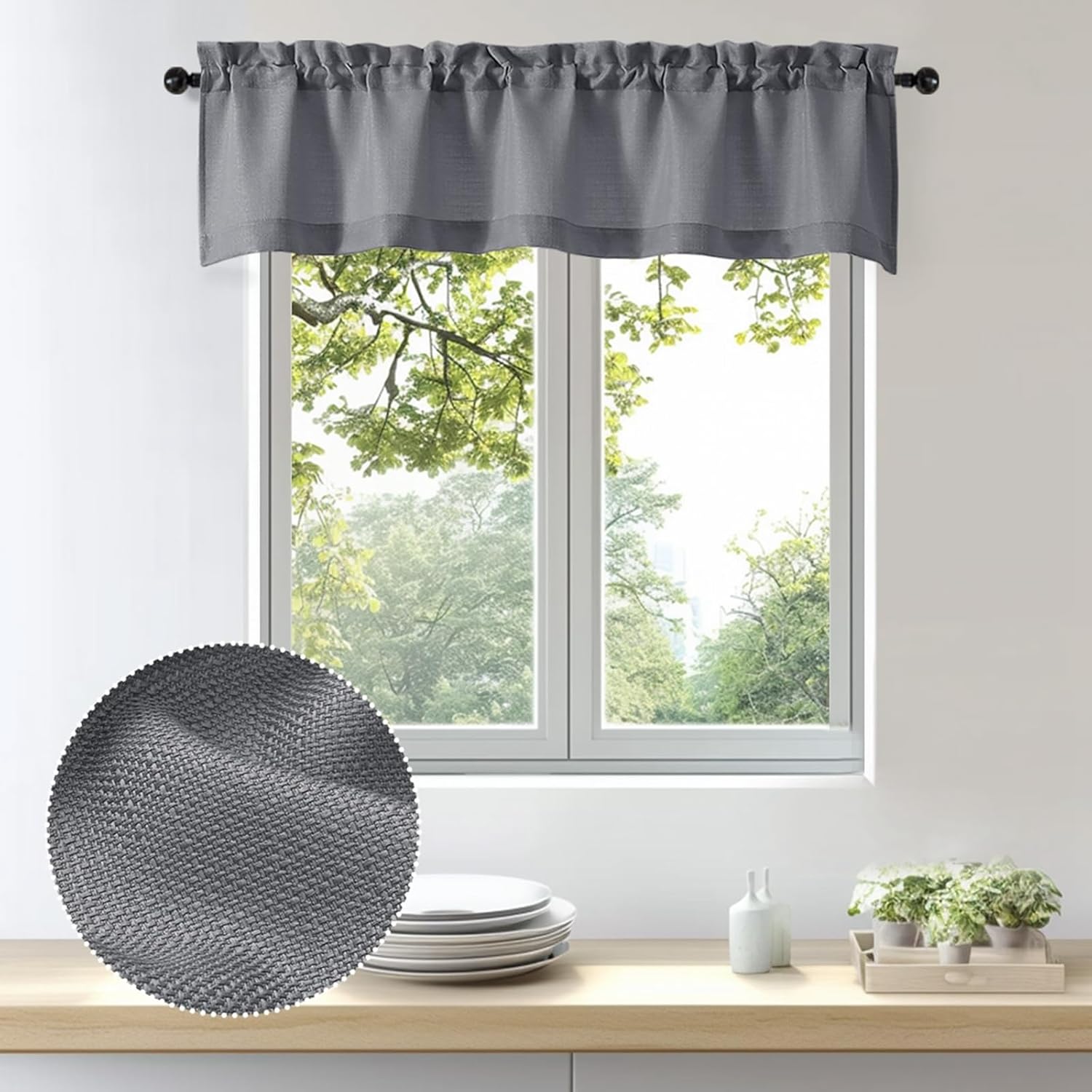 Amazon.com: OWENIE Bob 1 PCS Dark Grey Valances for Windows, Faux Linen ...