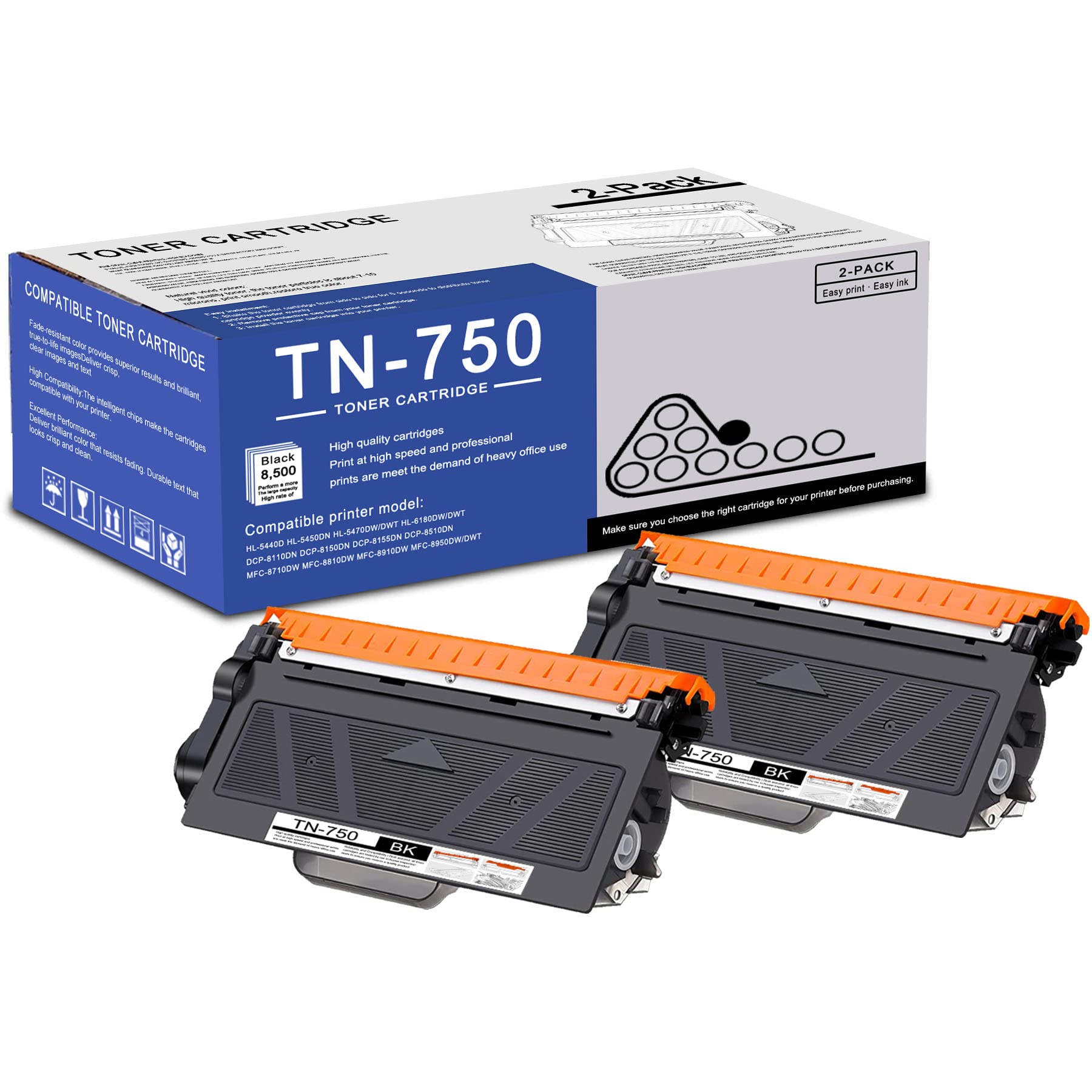 Amazon.com: 2 Pack TN750 TN-750 High Yield Black Toner Cartridge ...