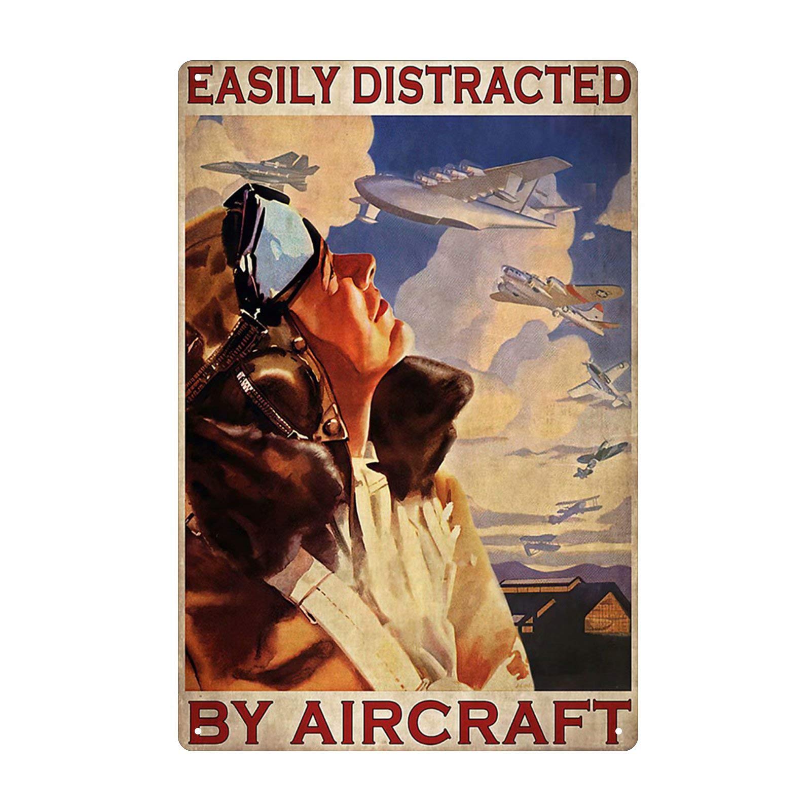 Amazon.com: Vintage Pilot Metal Plaque Poster Easily Distracted By ...