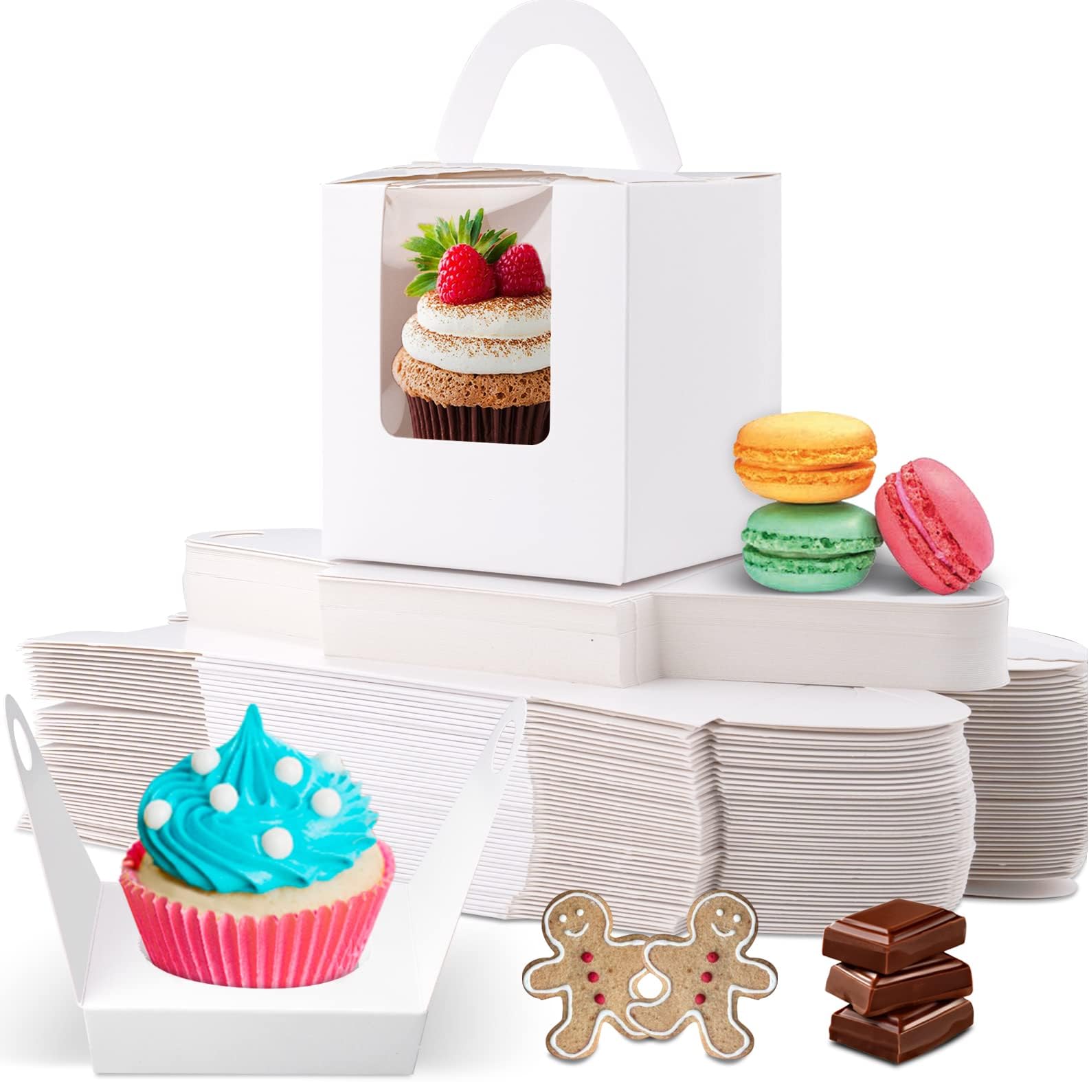 LOLYSIC 100 Pack Individual Cupcake Boxes, White Single Cupcake Boxes ...