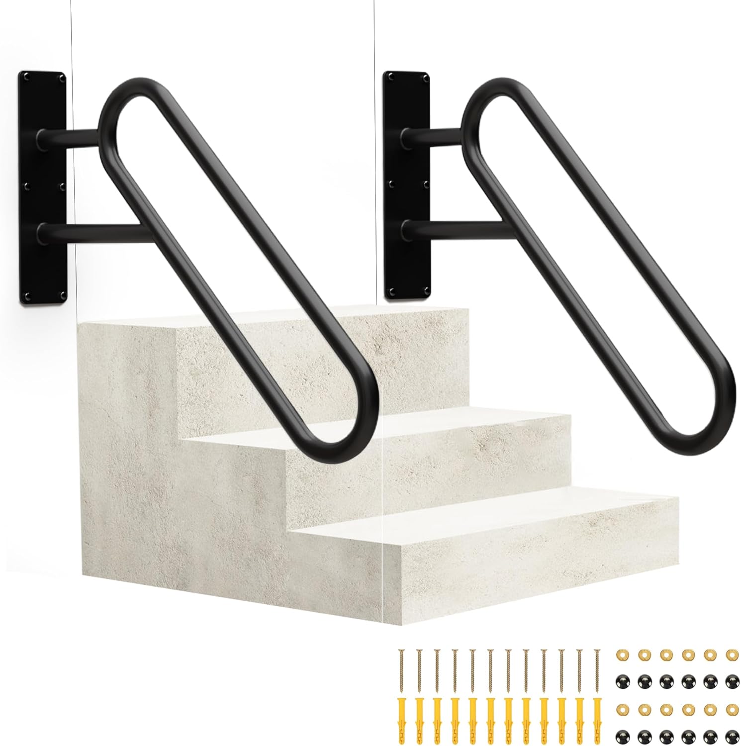 lukar 2 Pack Wall Mount Handrails for Outdoor Steps, Metal Stair Hand ...