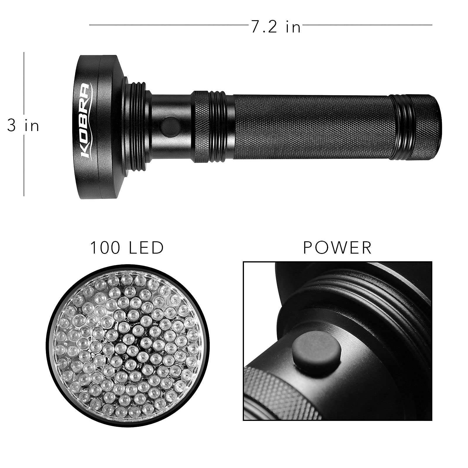 KOBRA UV Black Light Flashlight 100 LED #1 Best UV Light and Blacklight ...
