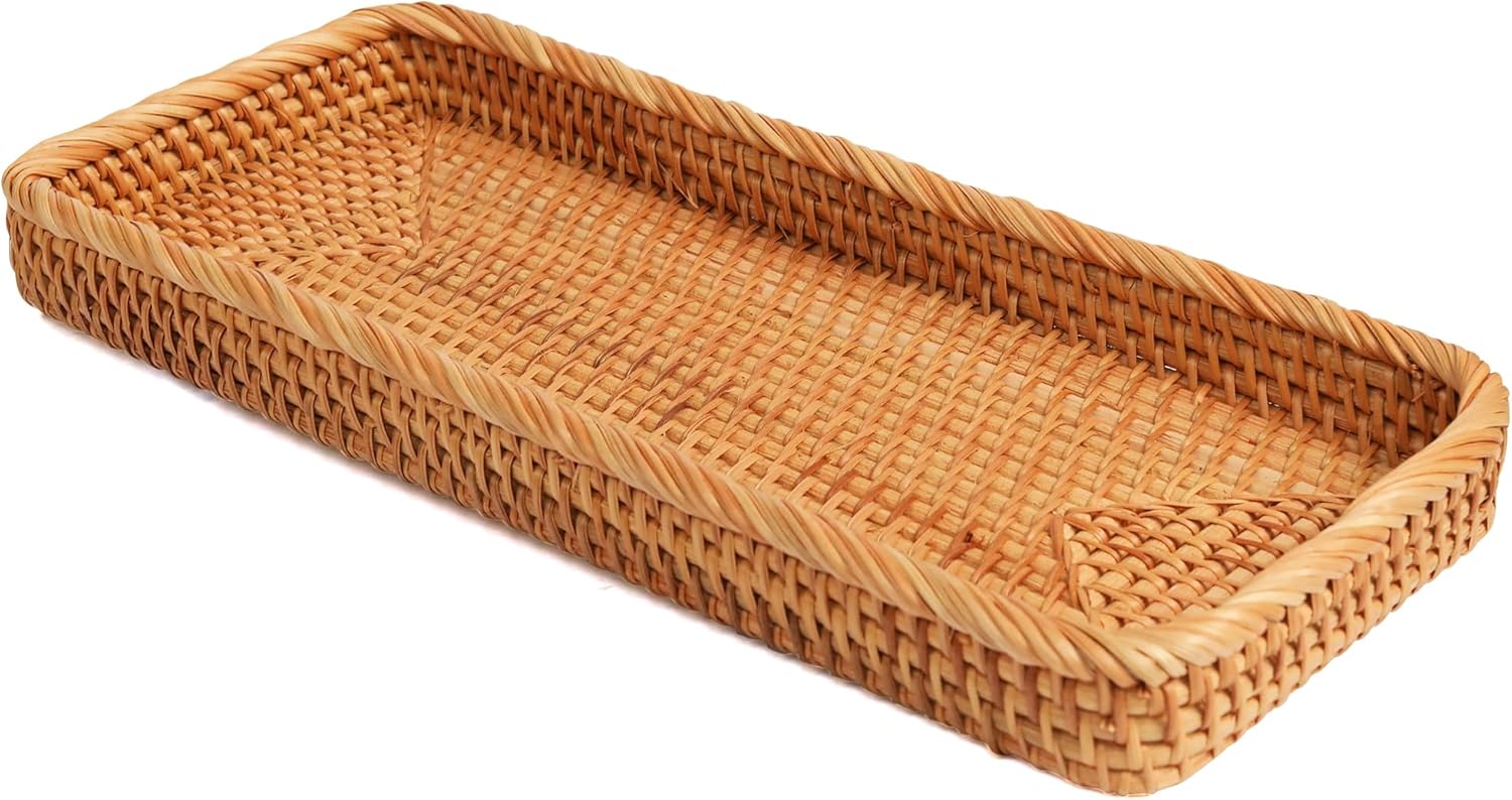 Amazon.com: VILSSOVY Rectangular Rattan Tray, Long Woven Tray Rectangle ...