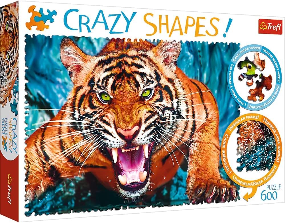 Trefl Crazy Shapes Facing a Tiger 600 Piece Jigsaw Puzzle – Unique ...