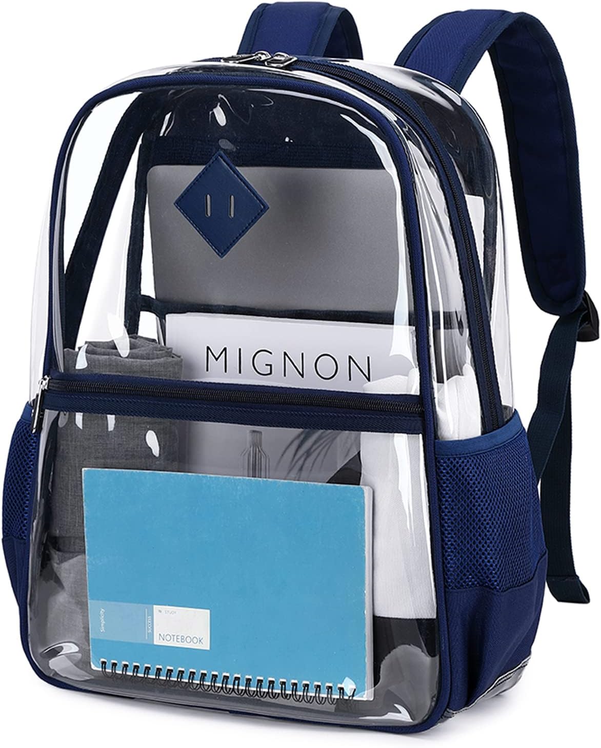 Amazon.com | MUSEVOS Clear Backpack Stadium Approved, Heavy Duty See Through Book Bag,Navy Blue ...