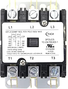 Amazon.com: Yuco YC-CN-PBC403-1 3P DP Contactor 40A 24V Coil fits SA-3P-40A-24V : Industrial ...