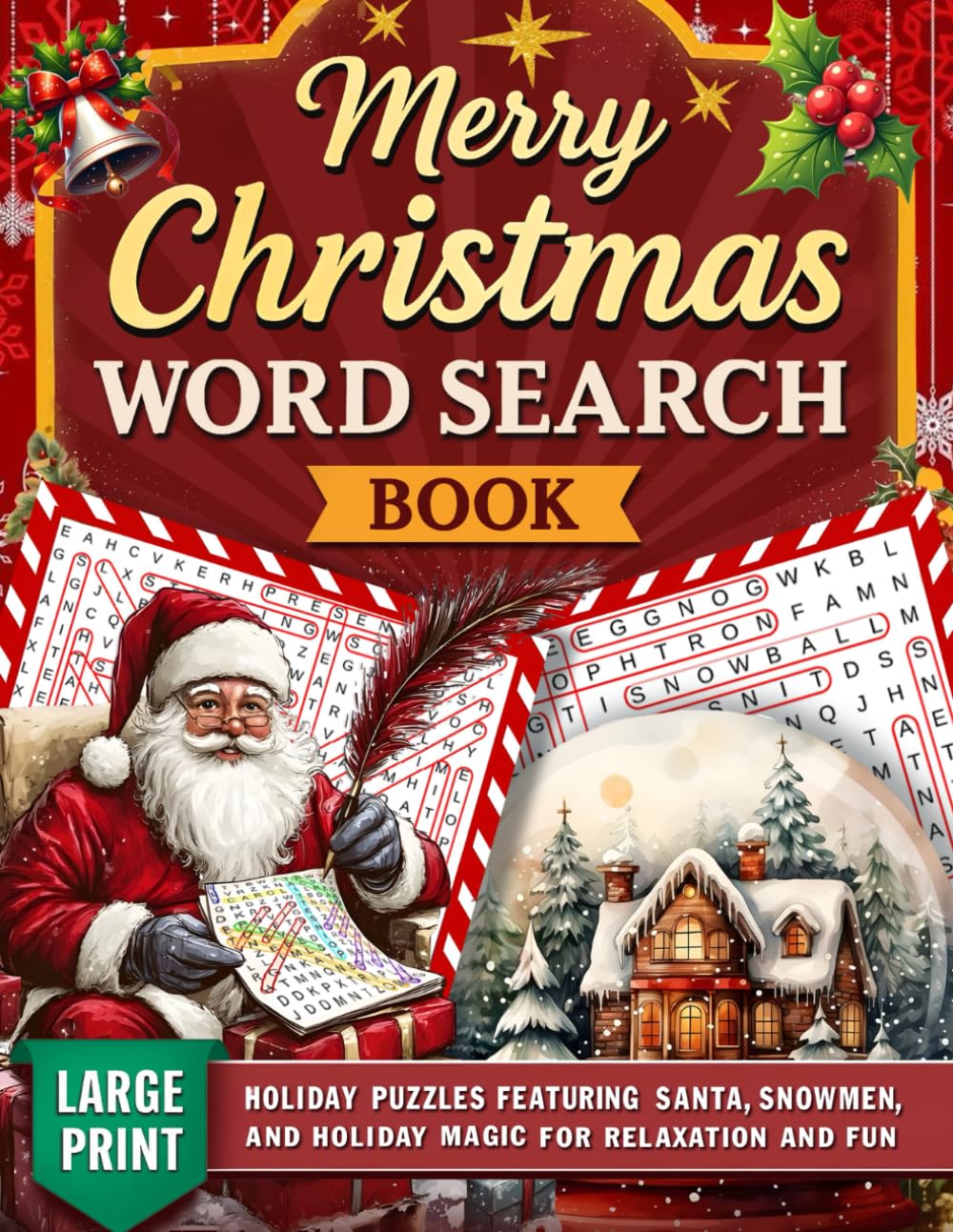 Merry Christmas Word Search: Fun Holiday Brain Games for Kids, Teens, and Adults with Large ...