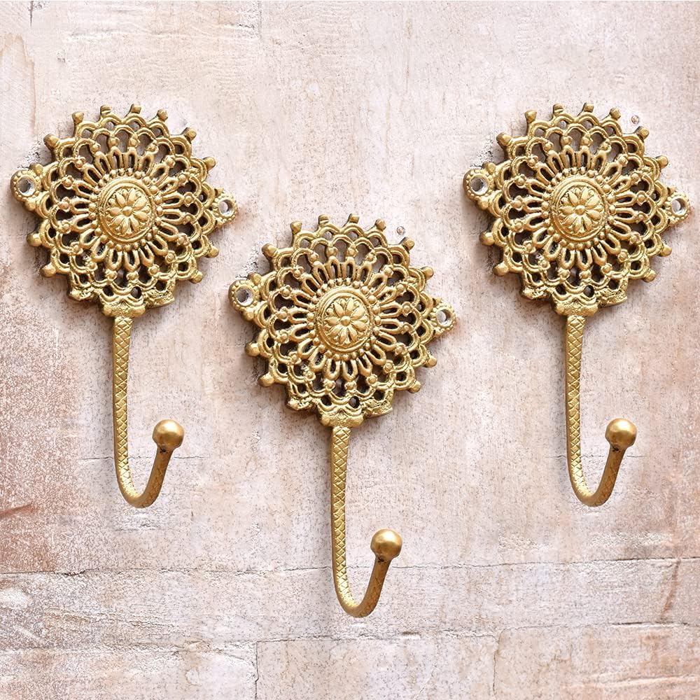 Amazon.com: Indian Shelf 3 Wall Gold Wall Hooks Decorative Boho Brass ...