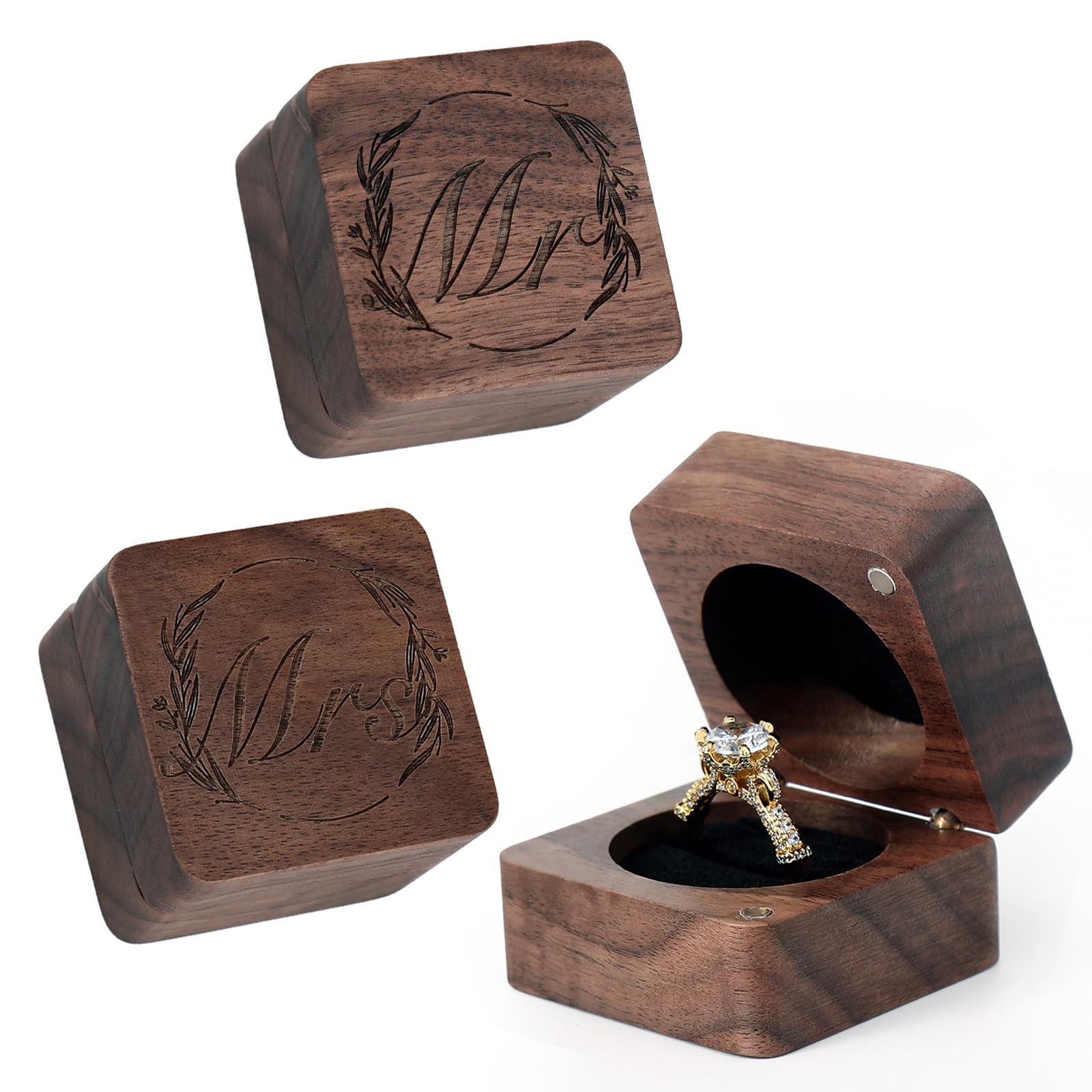 Amazon.com: Drnilui Ring Box, Wooden Ring box for Wedding Ceremony Ring ...
