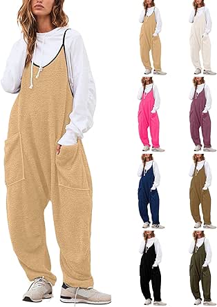 Amazon.com: Rikbuig Fuzzy Fleece Overalls for Women Loose Fit Casual ...