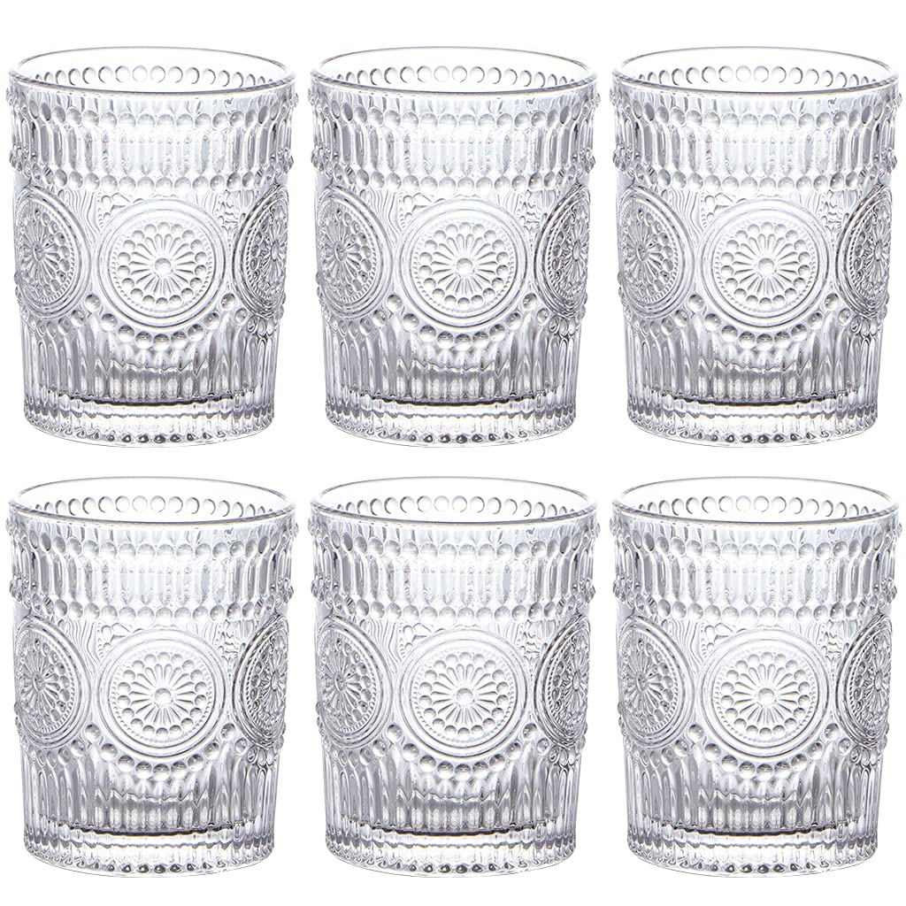 Amazon.com: MDLUU 6-Pack Embossed Drinking Glasses, Romantic Glassware ...