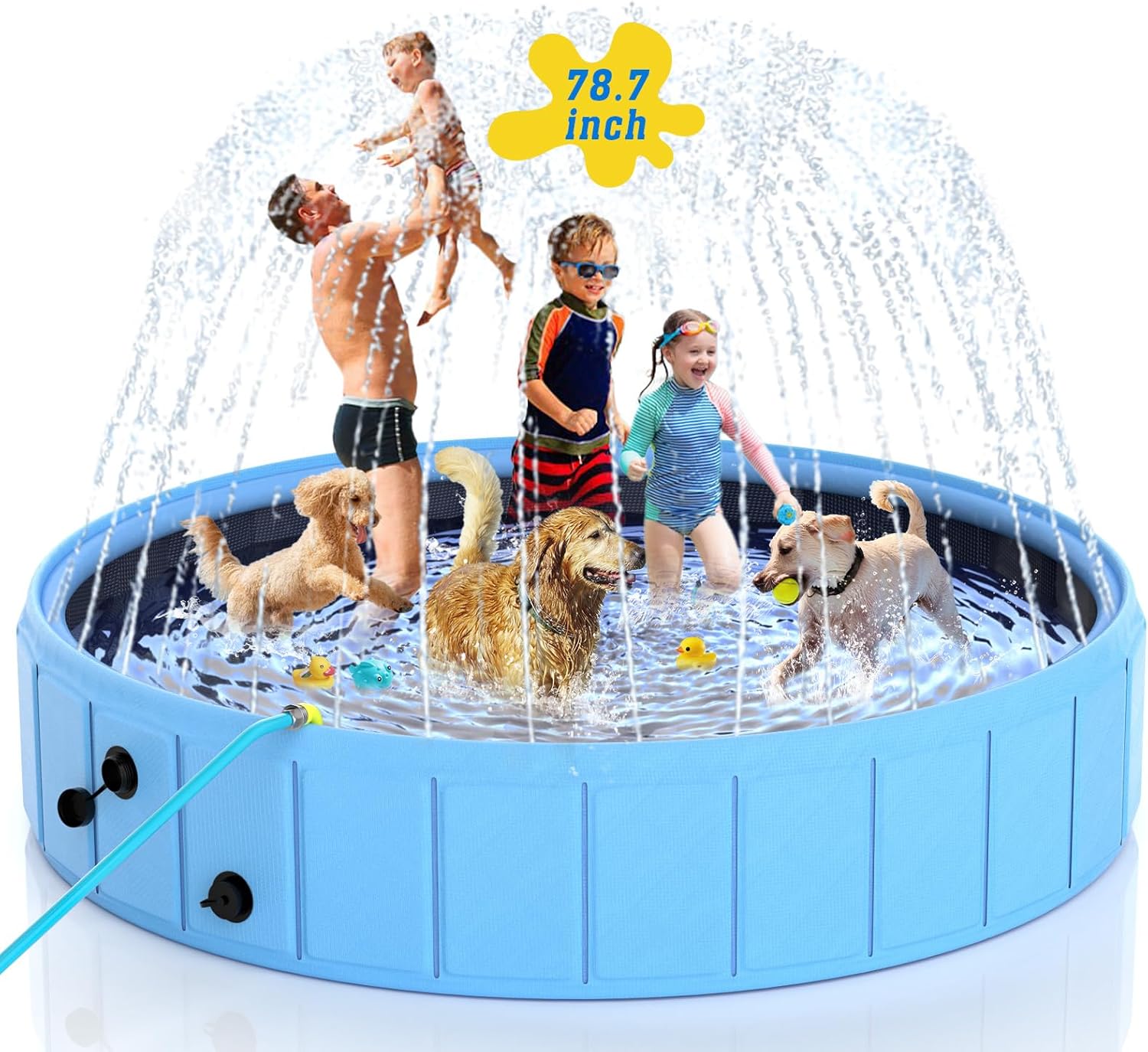 BerrysParadise Foldable Dog Pool with Sprinkler, 78.7In Extra Large Dog ...
