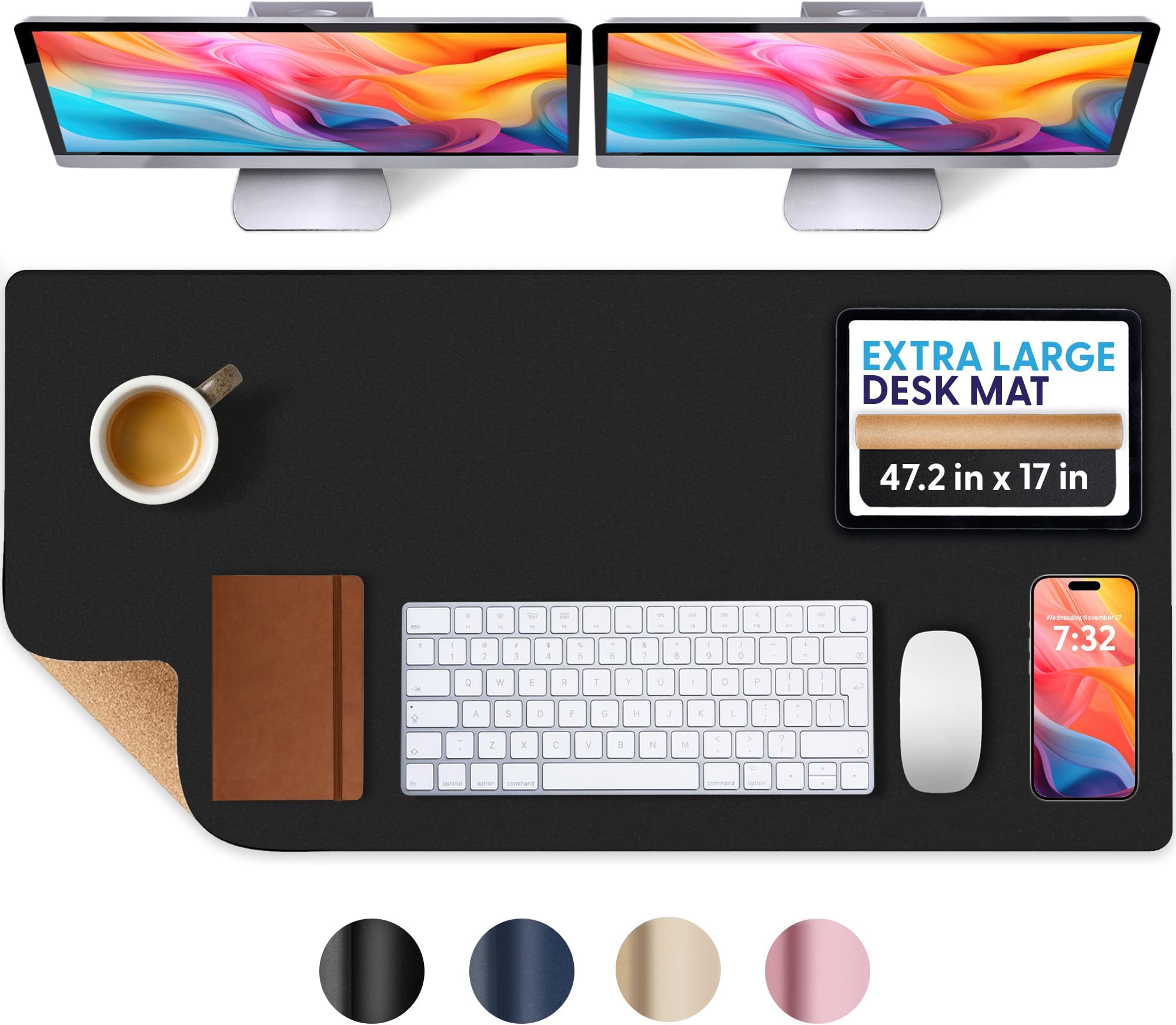 Amazon.com : Black+Decker Faux Leather Desk Mat for Keyboard and Mouse ...