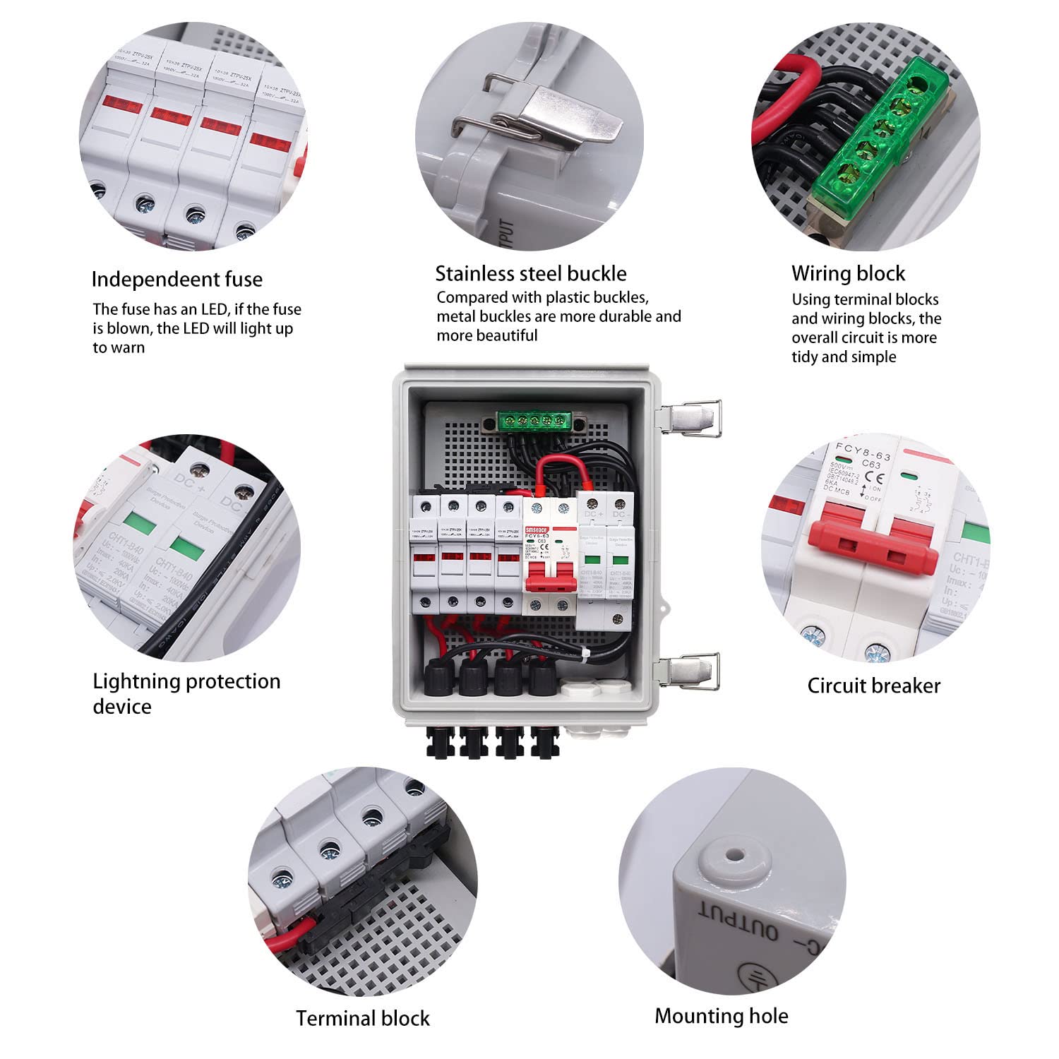 Buy weideer 4 String PV Combiner Box with Circuit Breaker LED 15A ...