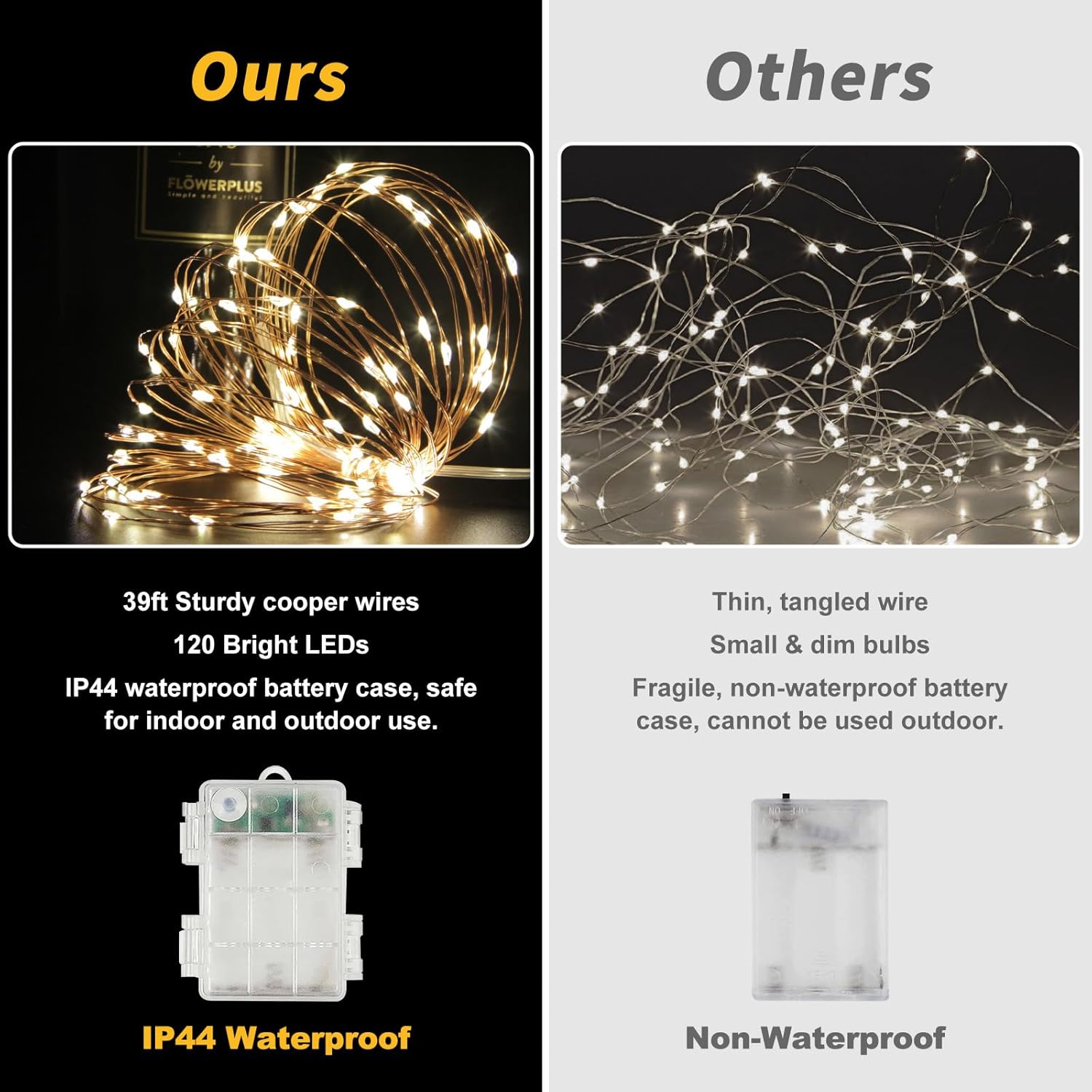 Paquete de 2 luces LED de 39 pies con 120 luces LED con temporizador ...