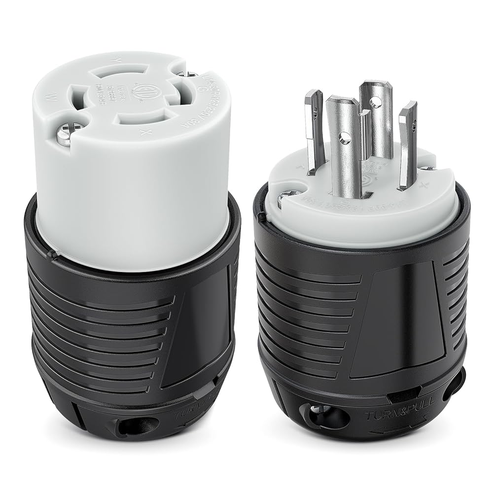 Generator Locking Plug Adapter NEMA L14-30 & Connector Set - 30 Amp 125 ...