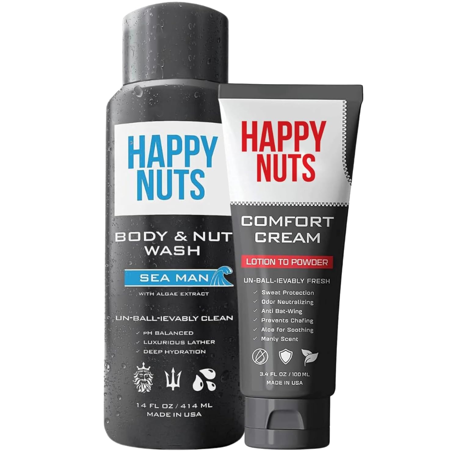Amazon.com : HAPPY NUTS Comfort Cream and Sea Man Body Nut Wash Bundle - Anti-Chafing Sweat ...
