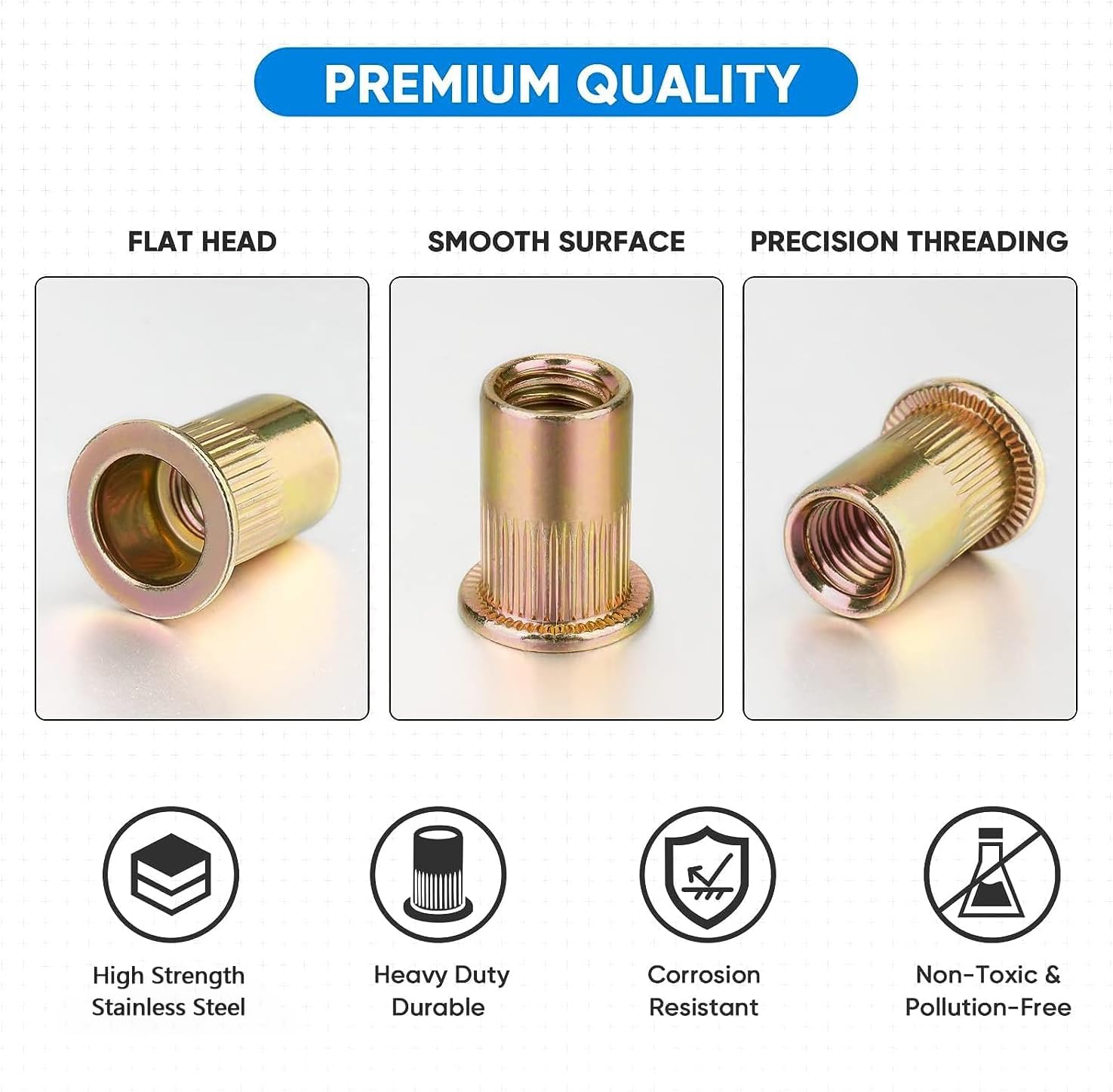 AKKTOL Tuerca de remache, 100 piezas UNC 14-20 remaches, cabeza plana ...