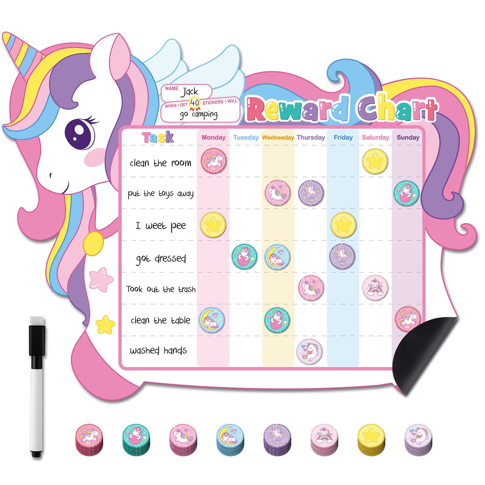 Snapklik.com : Pickmesh Unicorn Reward Chart For Kids Magnet Behavior ...