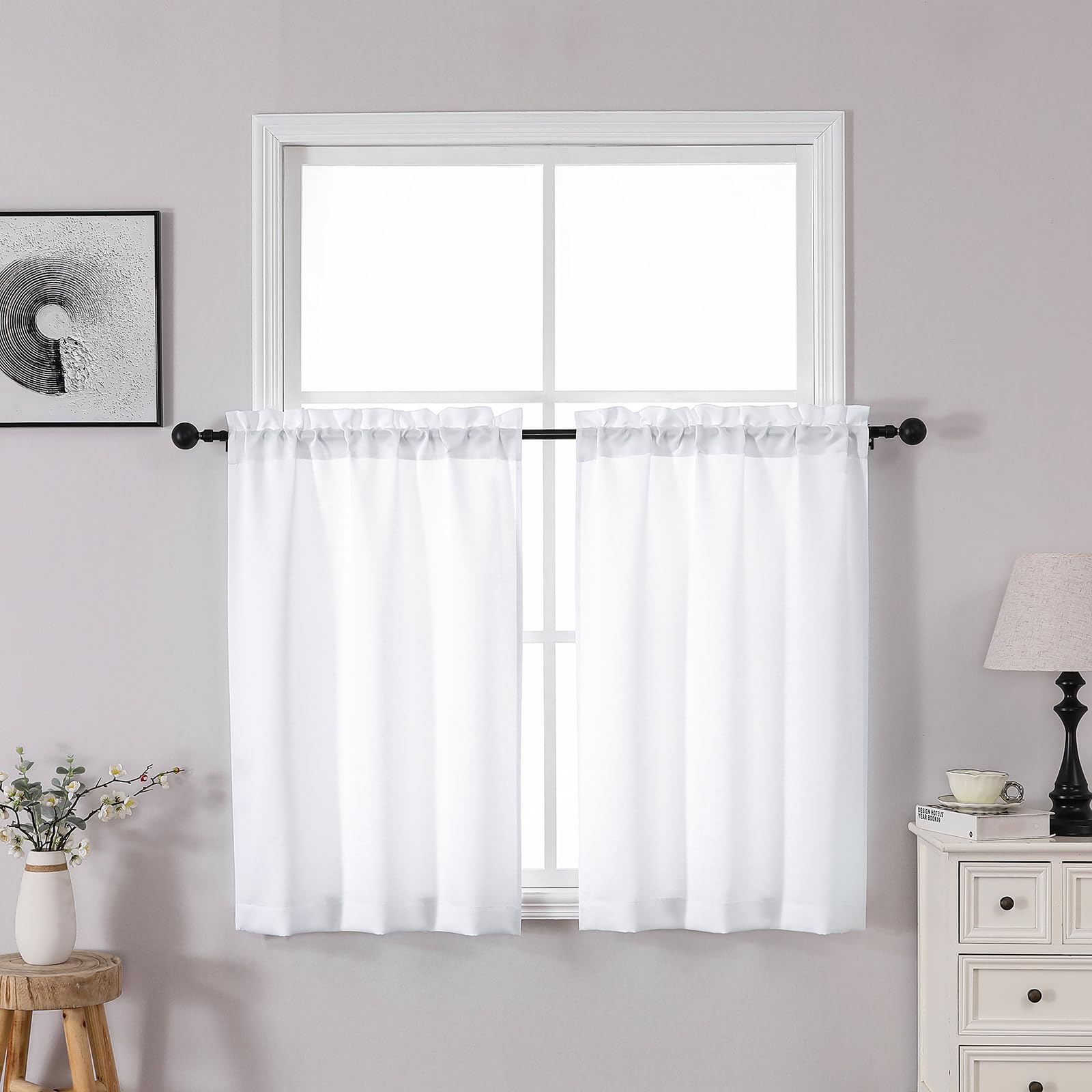 Amazon.com: OWENIE Heidi White Kitchen Curtains Tiers 24 Inch Length 2 ...