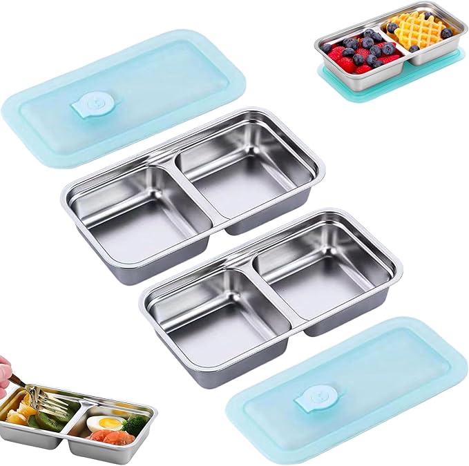 2 Pack Metal Bento Box Snack Containers: Reusable Stainless Steel Lunch ...